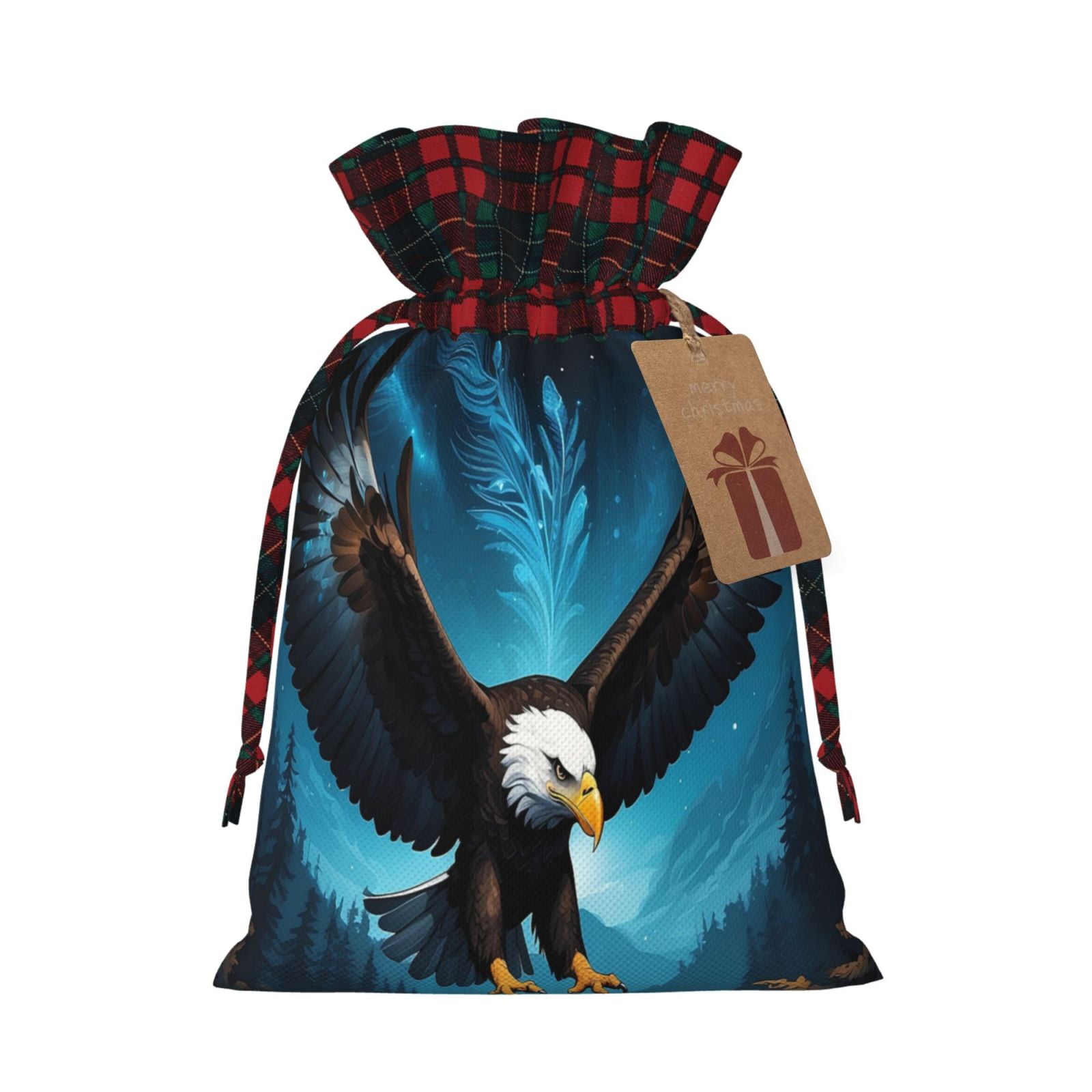 Lukts Night Sky Forest Bald Eagle for Colorblock Linen Drawstring Bag ...