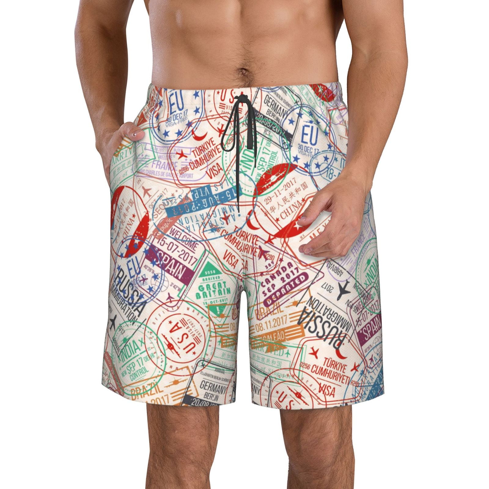 Lukts Passport Stamp Mens Swim Trunks Quick Dry Swim Shorts With Funny ...