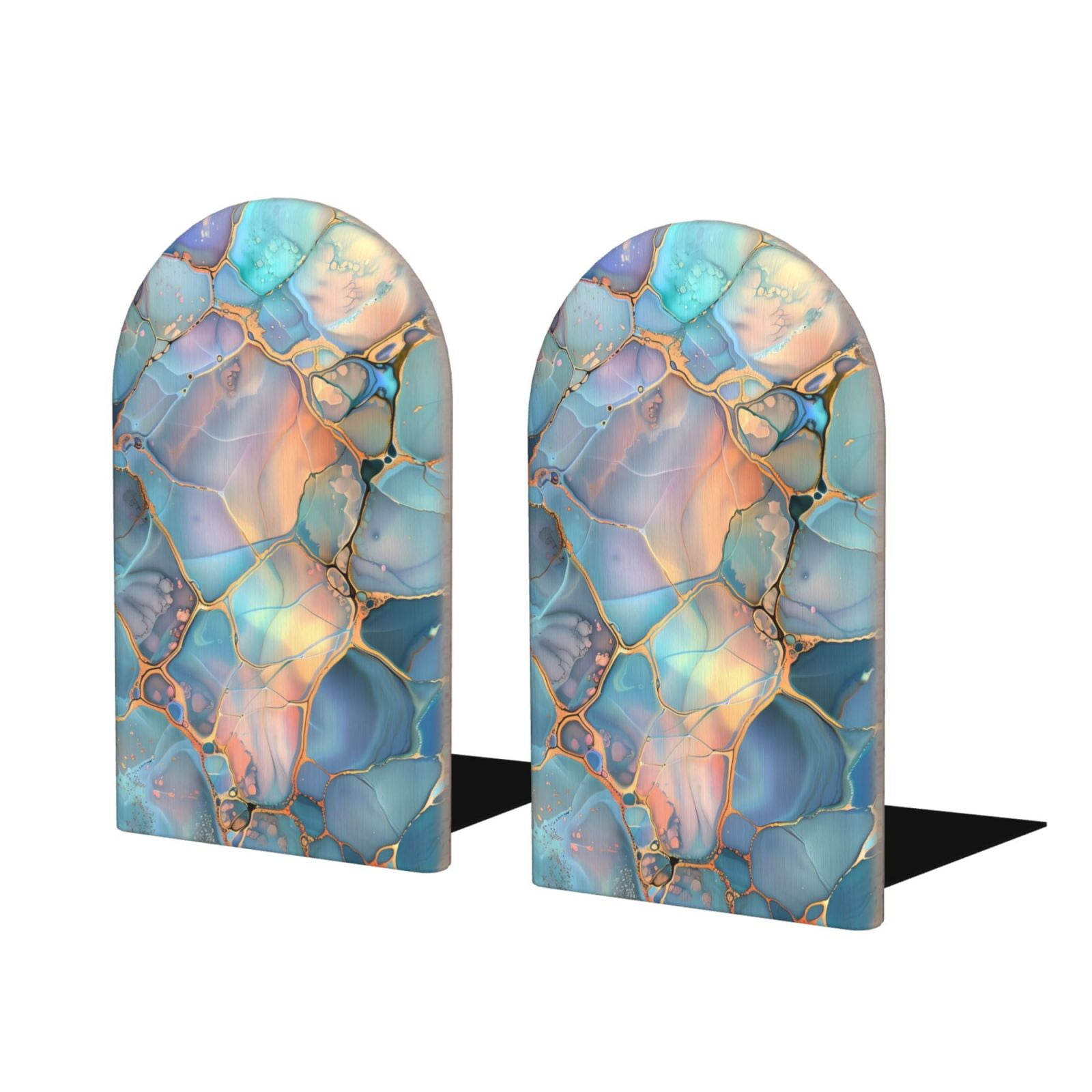 Lukts Pastel Abstract Fluid Art Print Wood Bookends,Non-Skid Bookend ...