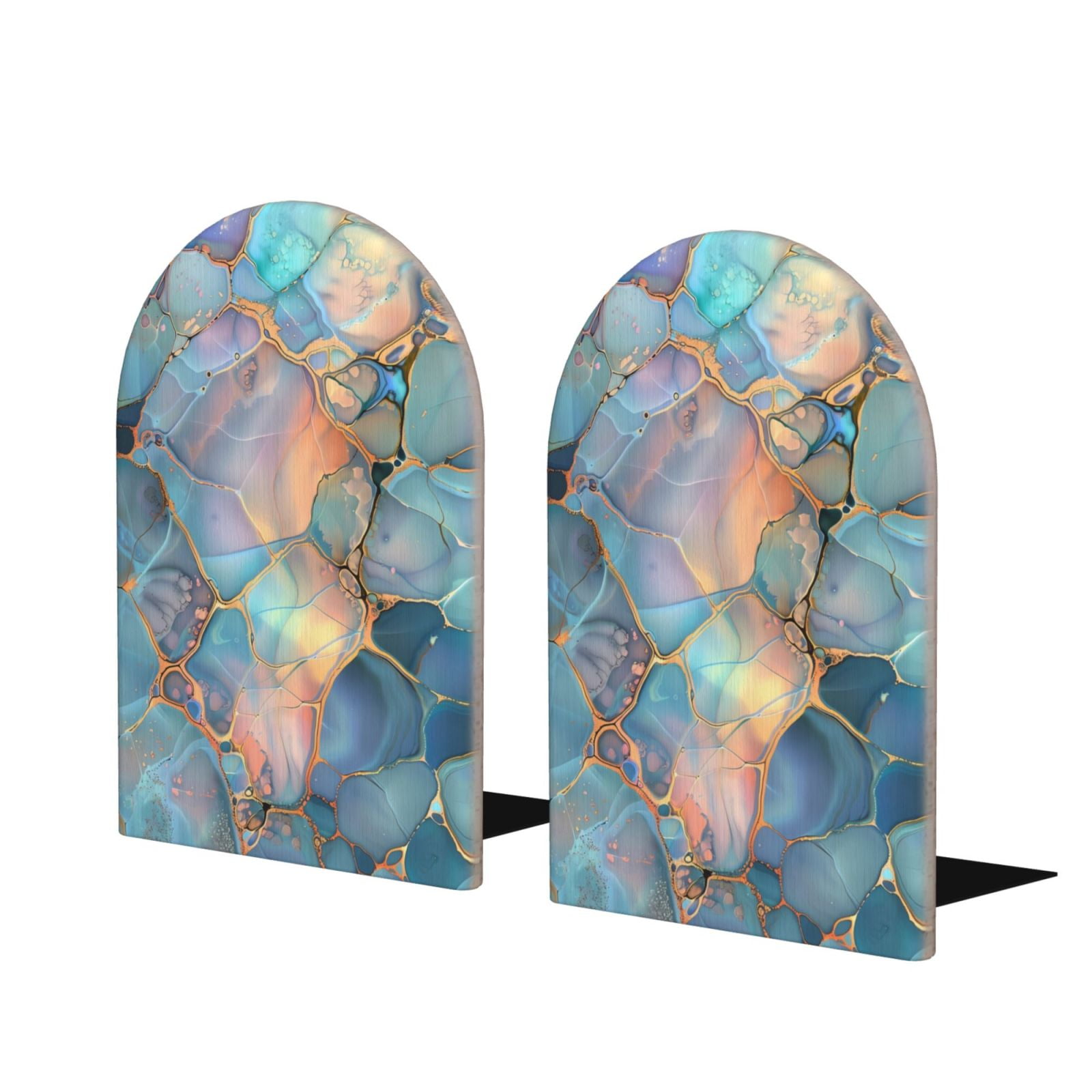 Lukts Pastel Abstract Fluid Art for Wooden Bookends, Heavy Duty Metal ...