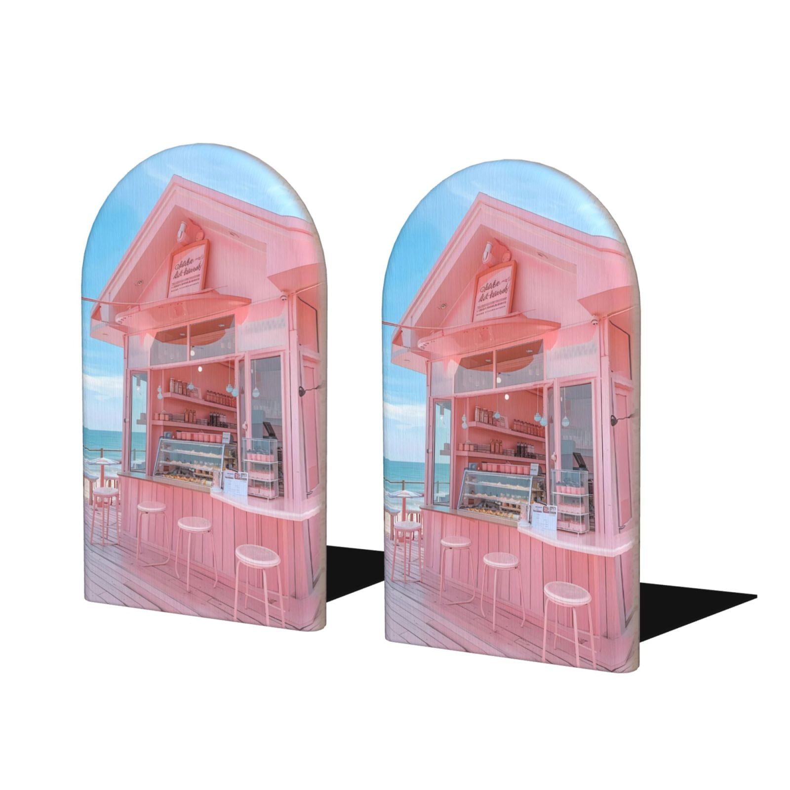 Lukts Pastel Pink Beach Cafe Print Wood Bookends,Non-Skid Bookend for ...