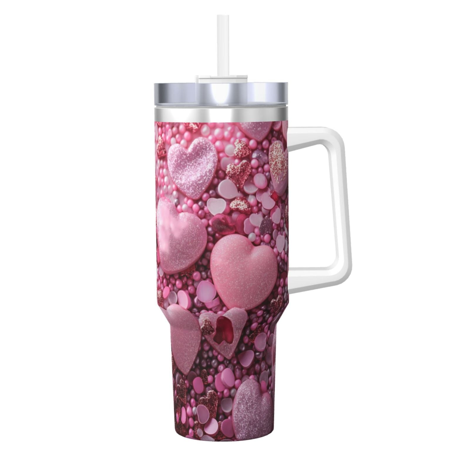 Lukts Pink Glitter Heart Candy for 40OZ Ice Cup with Handle, Stainless ...