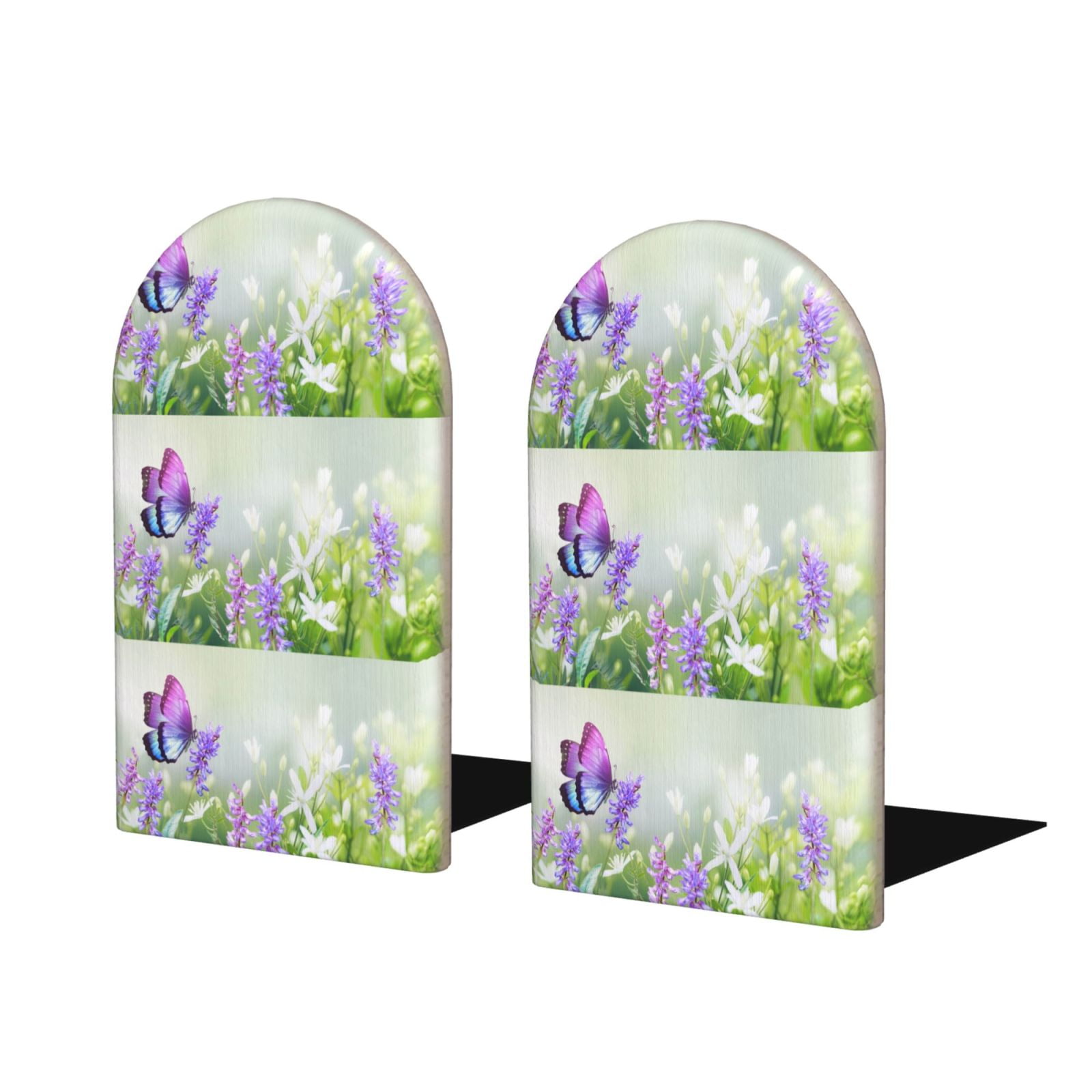 Lukts Purple Butterfly On Wild Print Wood Bookends,Non-Skid Bookend for ...