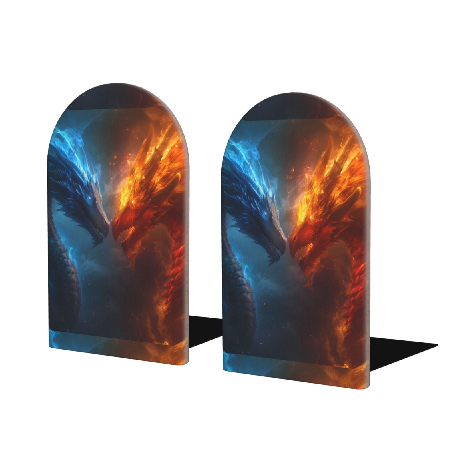 Lukts Red And Blue Fire Dragon E Print Wood Bookends,Non-Skid Bookend ...