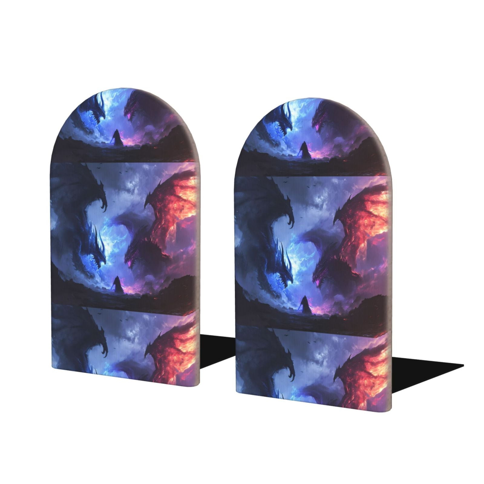 Lukts Red And Blue Fire Dragon Print Wood Bookends,Non-Skid Bookend for ...