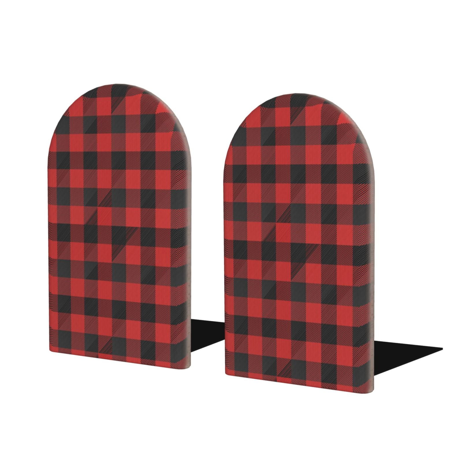 Lukts Red Black Plaid Print Wood Bookends,Non-Skid Bookend for Shelves ...