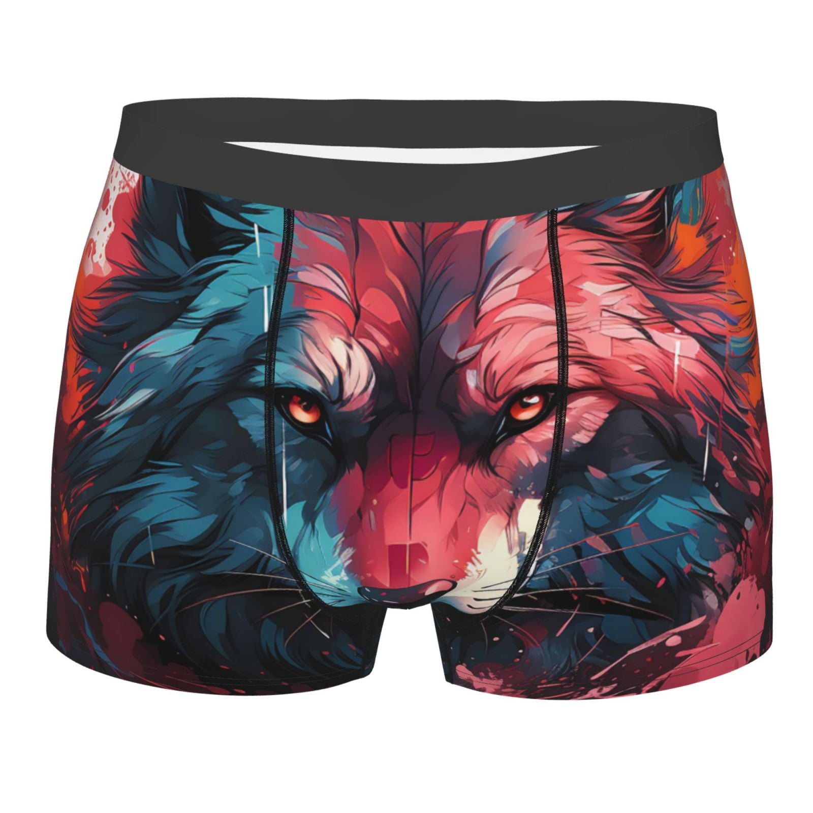 Lukts Red Flame Wolf Head Men's Underwear Covered Waistband Boxer ...