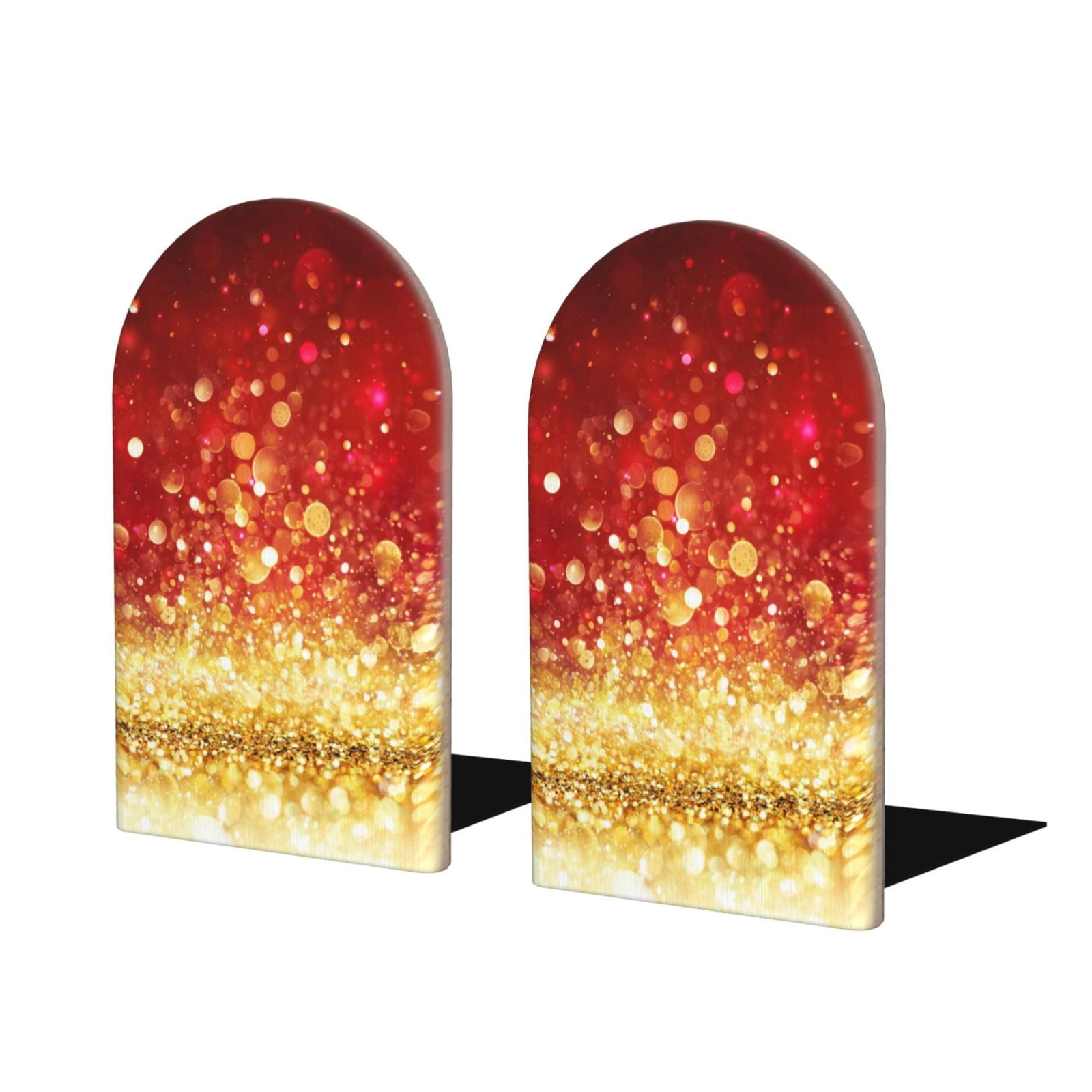 Lukts Red Gold Glitter Print Wood Bookends,Non-Skid Bookend for Shelves ...