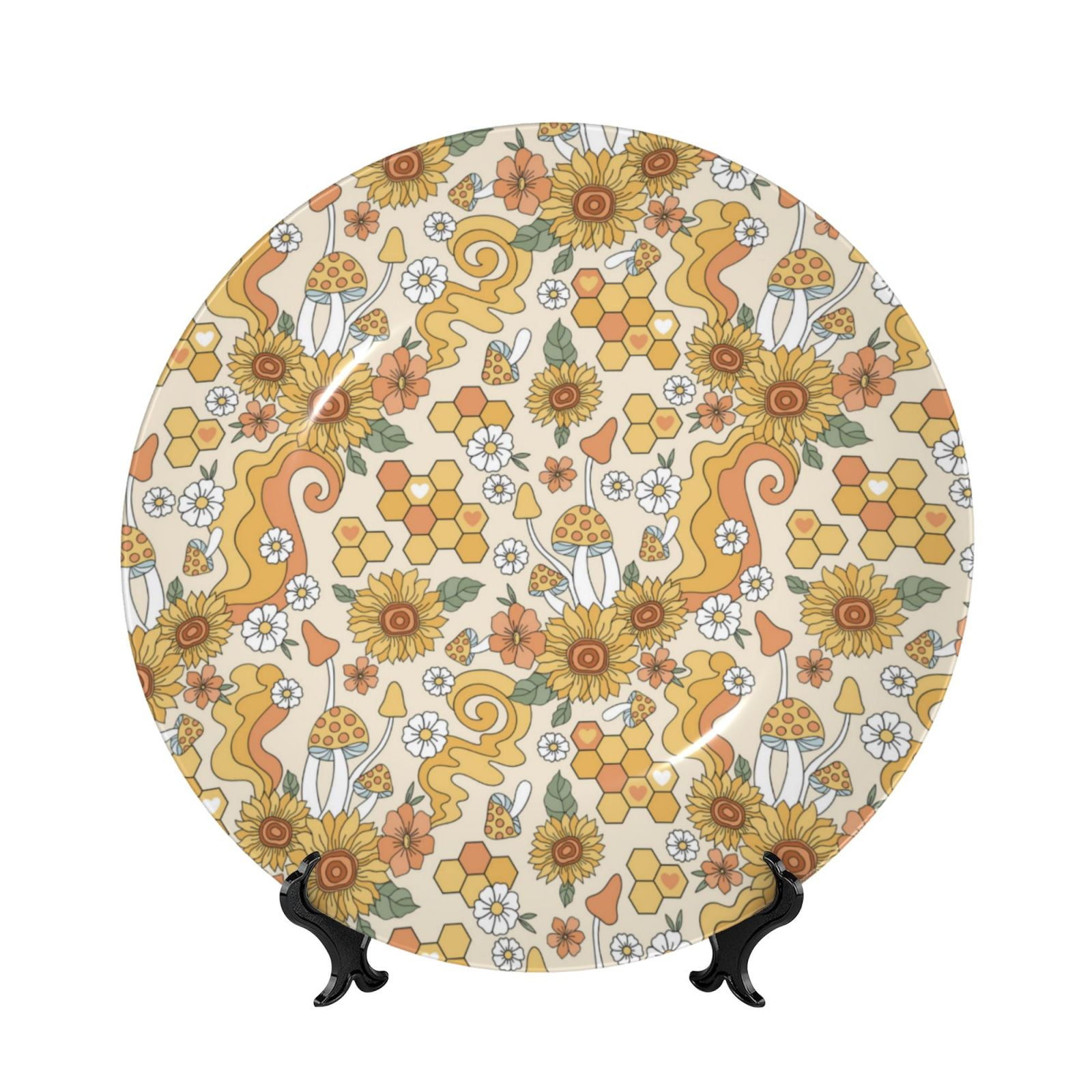 Lukts Retro 70s 60s Flower for Bone China Decorative Plates, Ceramic ...