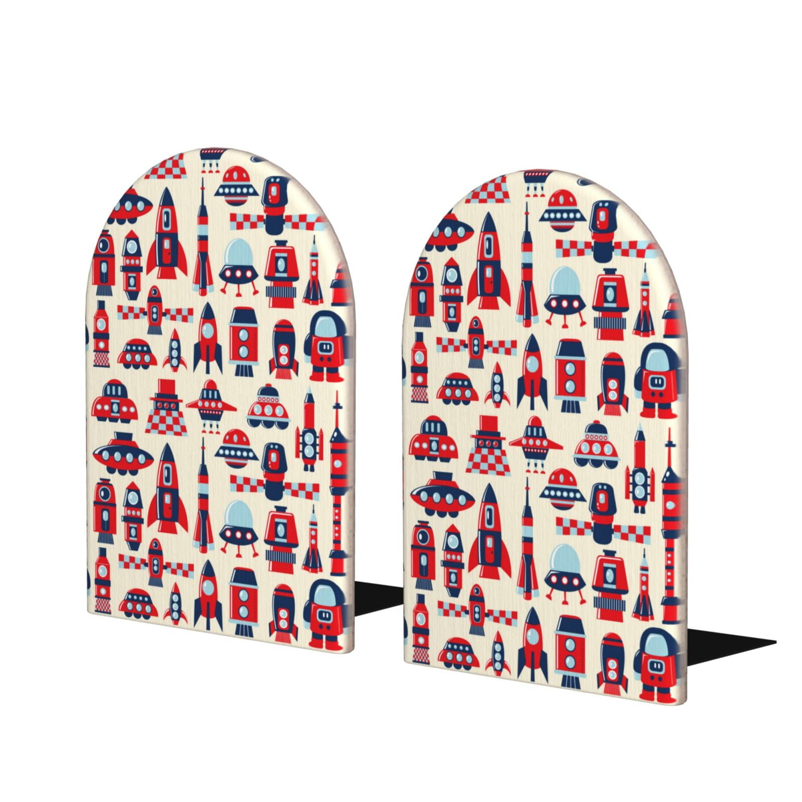 Lukts Rocket Pattern for Wooden Bookends, Heavy Duty Metal Bookshelf ...