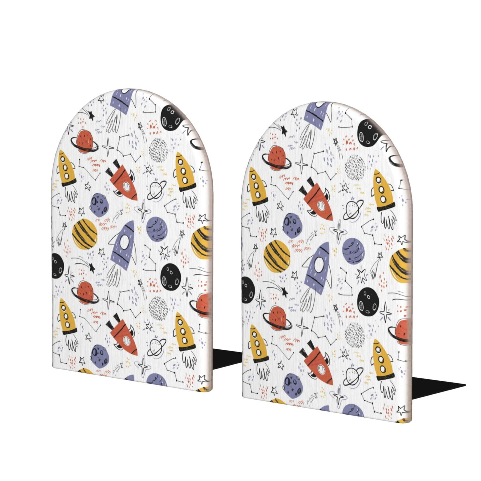 Lukts Rocket Planets for Wooden Bookends, Heavy Duty Metal Bookshelf ...