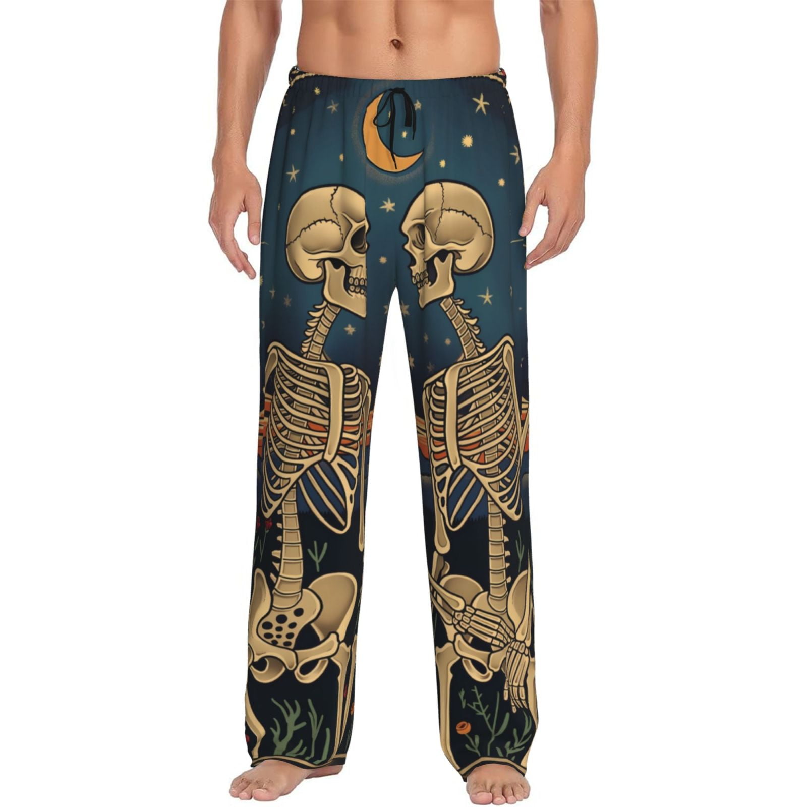 Lukts Romantic Skeletons Under Moon for Men - Sleek Straight Pajama Pants, Versatile Lounge ...