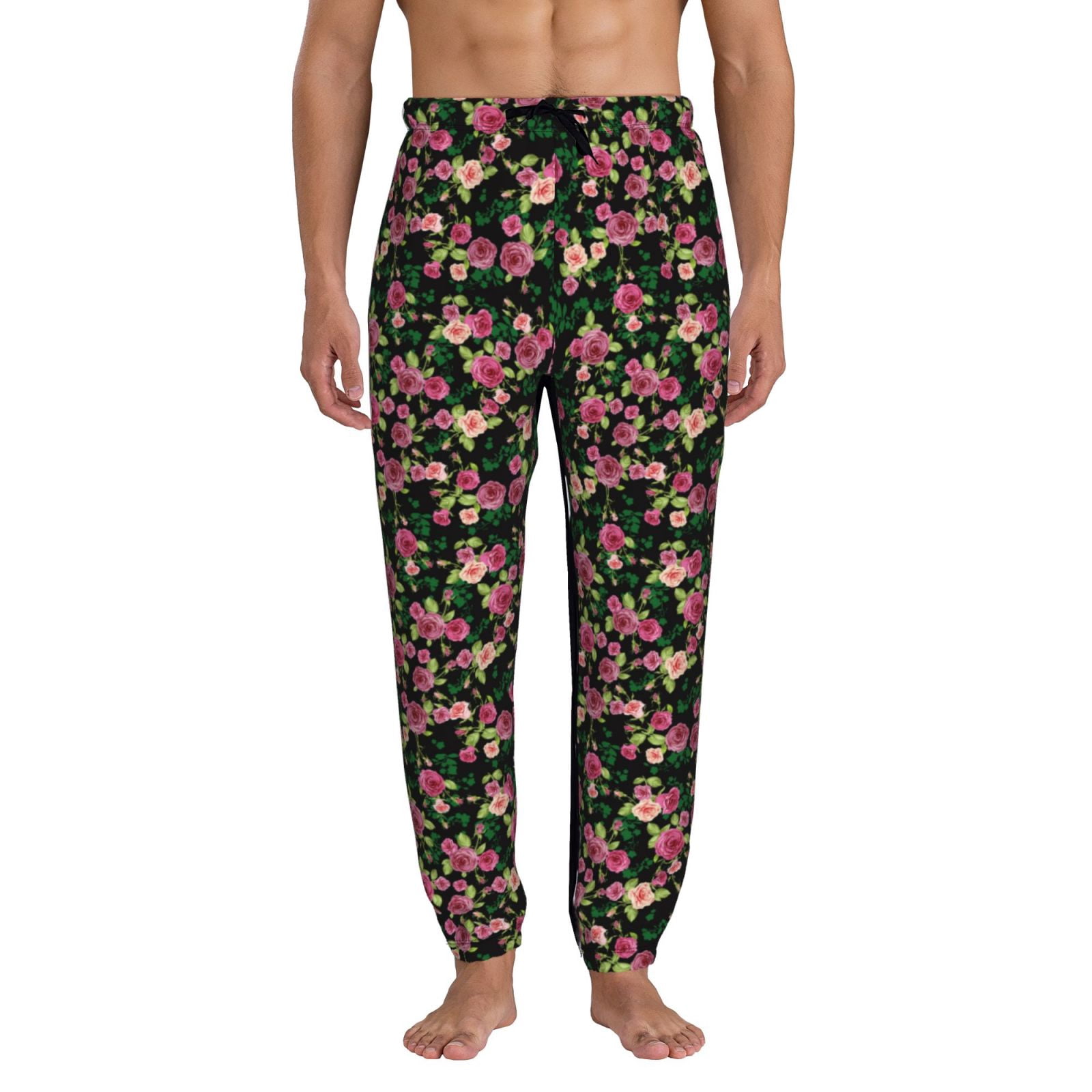 Lukts Rose Flowers Pattern Elastic Bottom Sweatpants for Men with ...