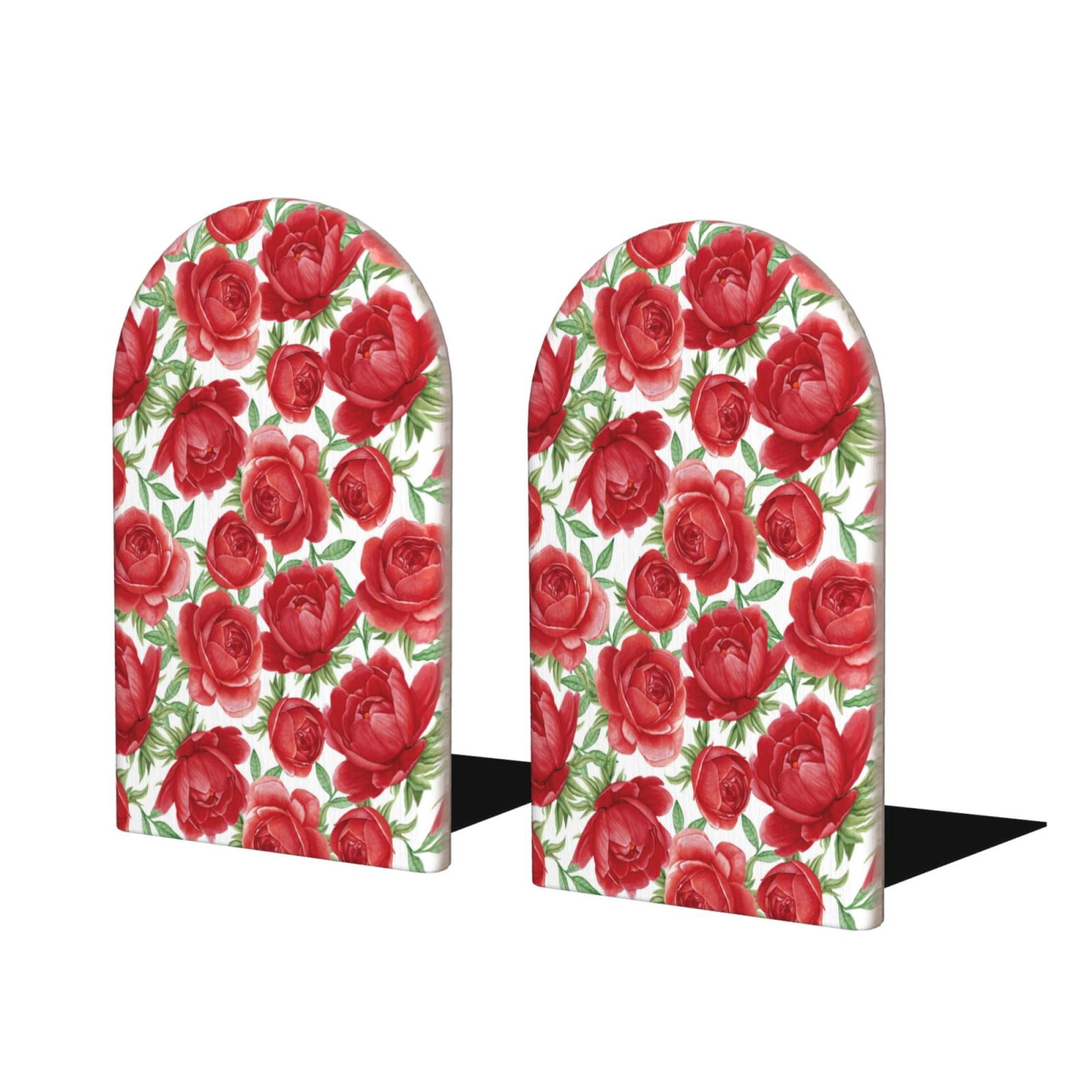Lukts Rose Flowers Print Wood Bookends,Non-Skid Bookend for Shelves ...