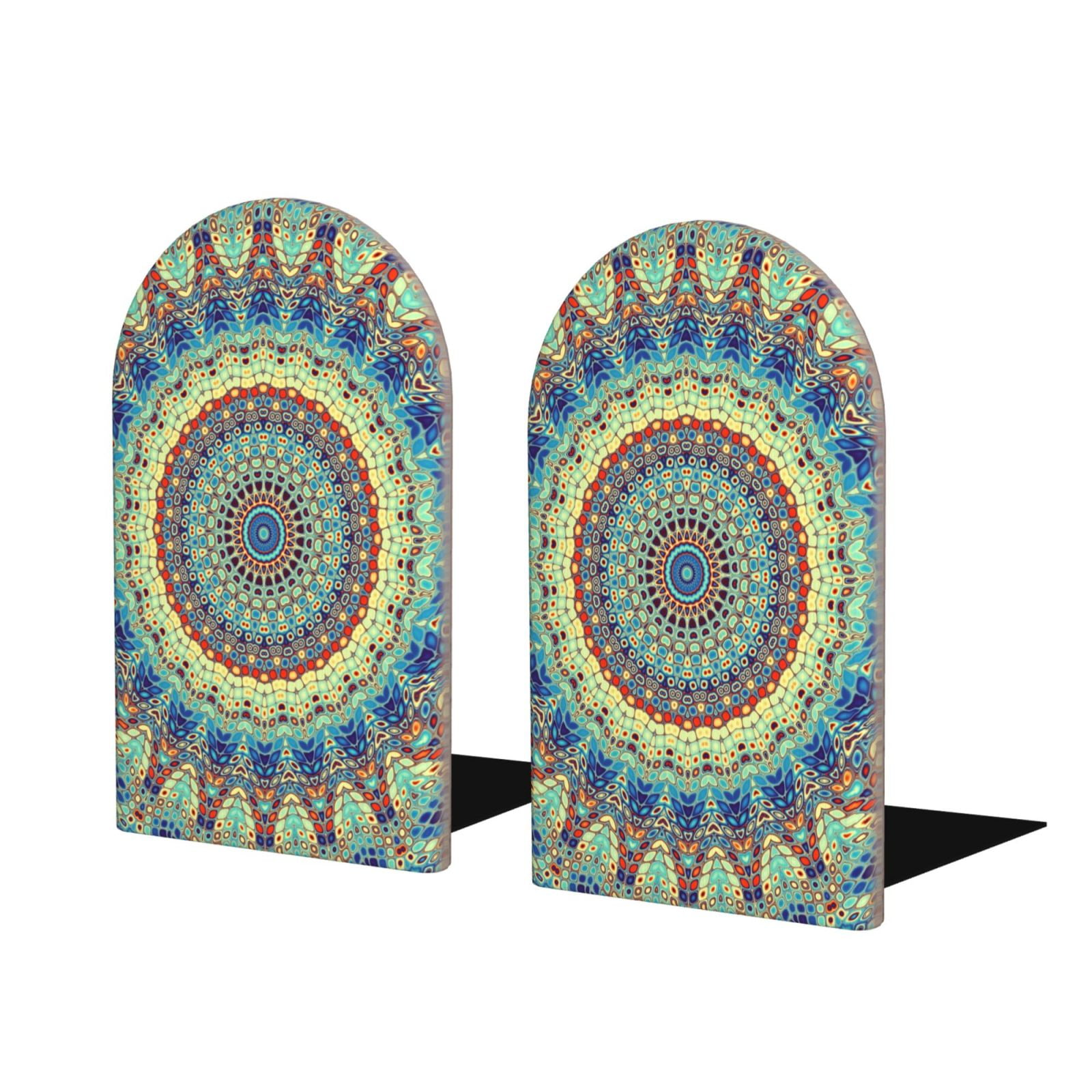 Lukts Round Mandala1 Print Wood Bookends,Non-Skid Bookend for Shelves ...