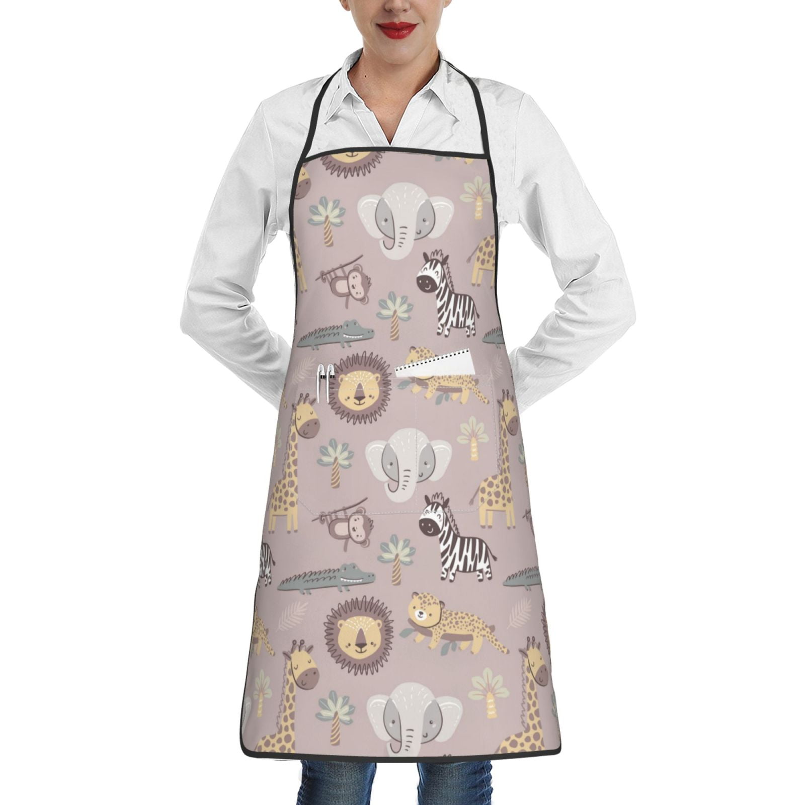 Lukts Safari Animals Pattern Kitchen Apron Waterdrop Resistant Apron ...