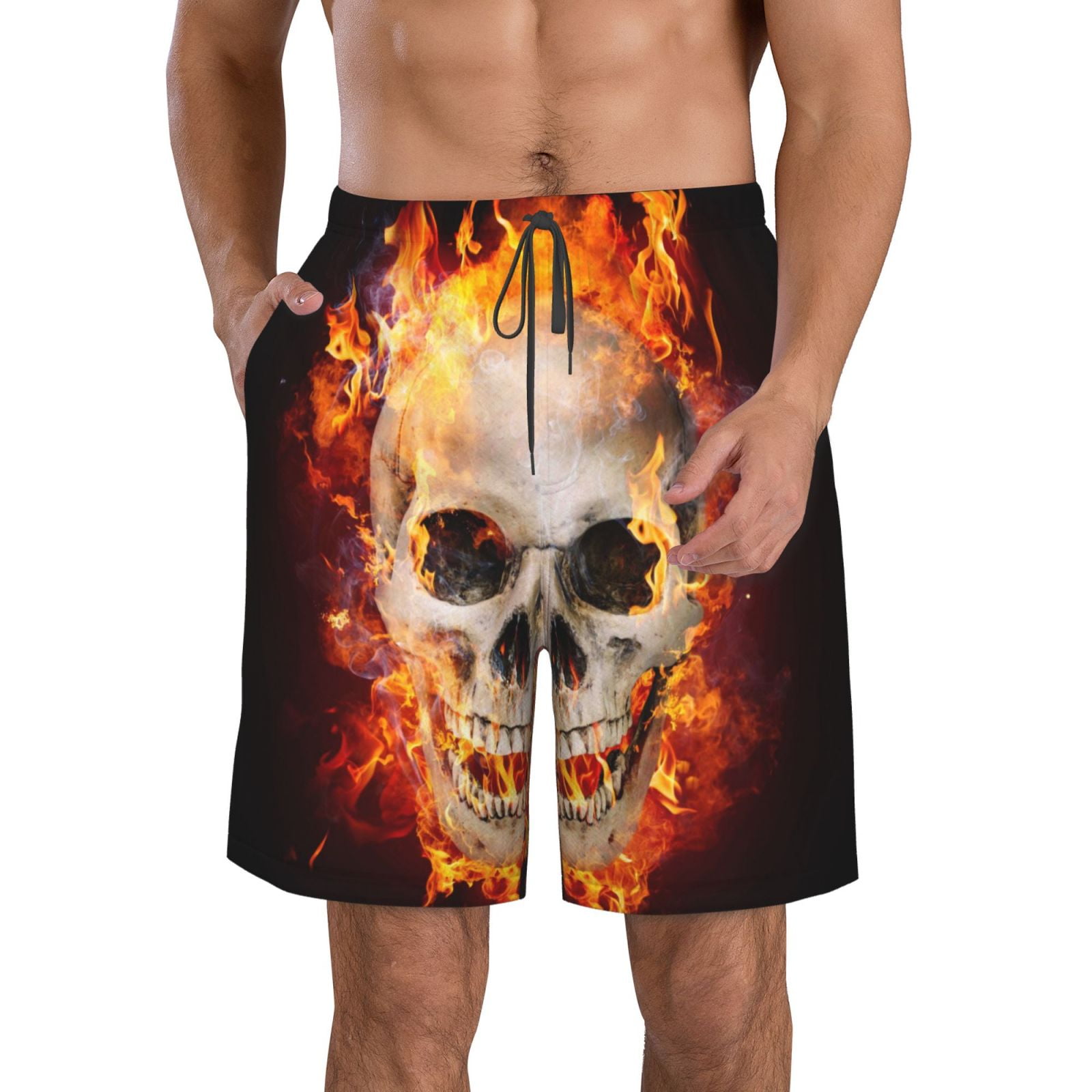 Lukts Satanic Skull In Flames In The Darkness Mens Swim Trunks Quick ...