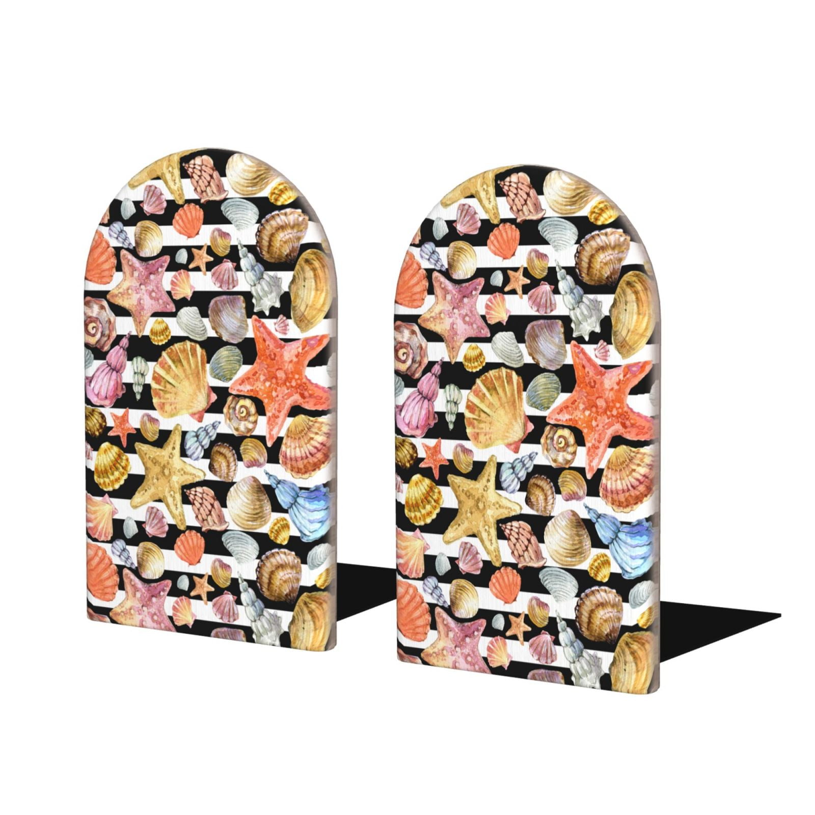 Lukts Sea Shell Print Wood Bookends,Non-Skid Bookend for Shelves,Heavy ...