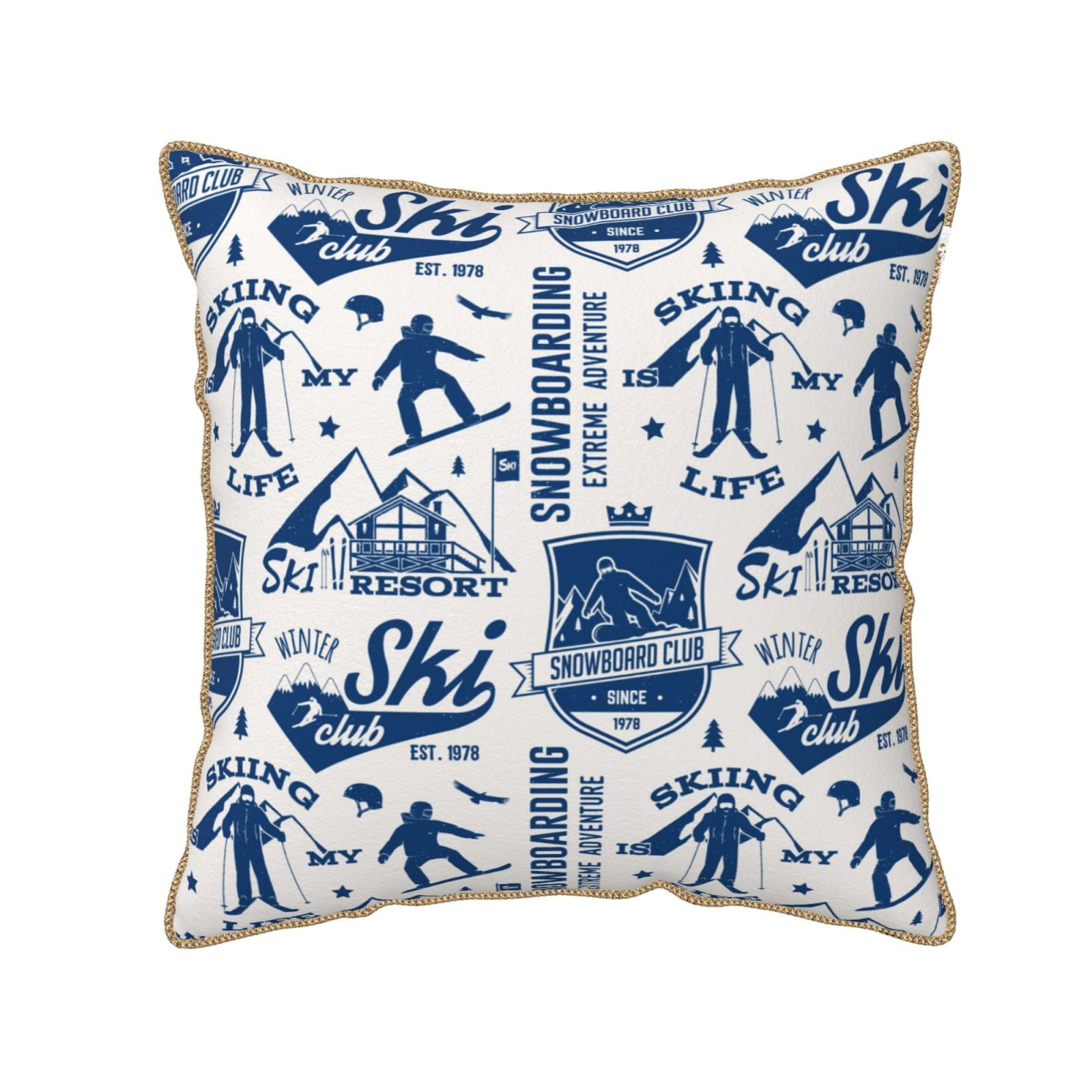Lukts Skiing Enthusiast for Velvet Border Throw Pillow Cover, Zippered ...