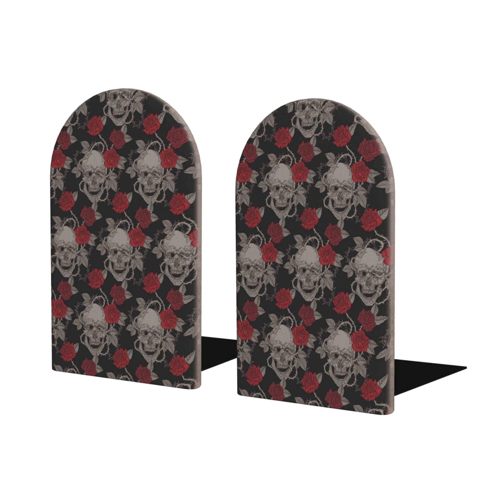 Lukts Skull and Red Roses Print Wood Bookends,Non-Skid Bookend for ...