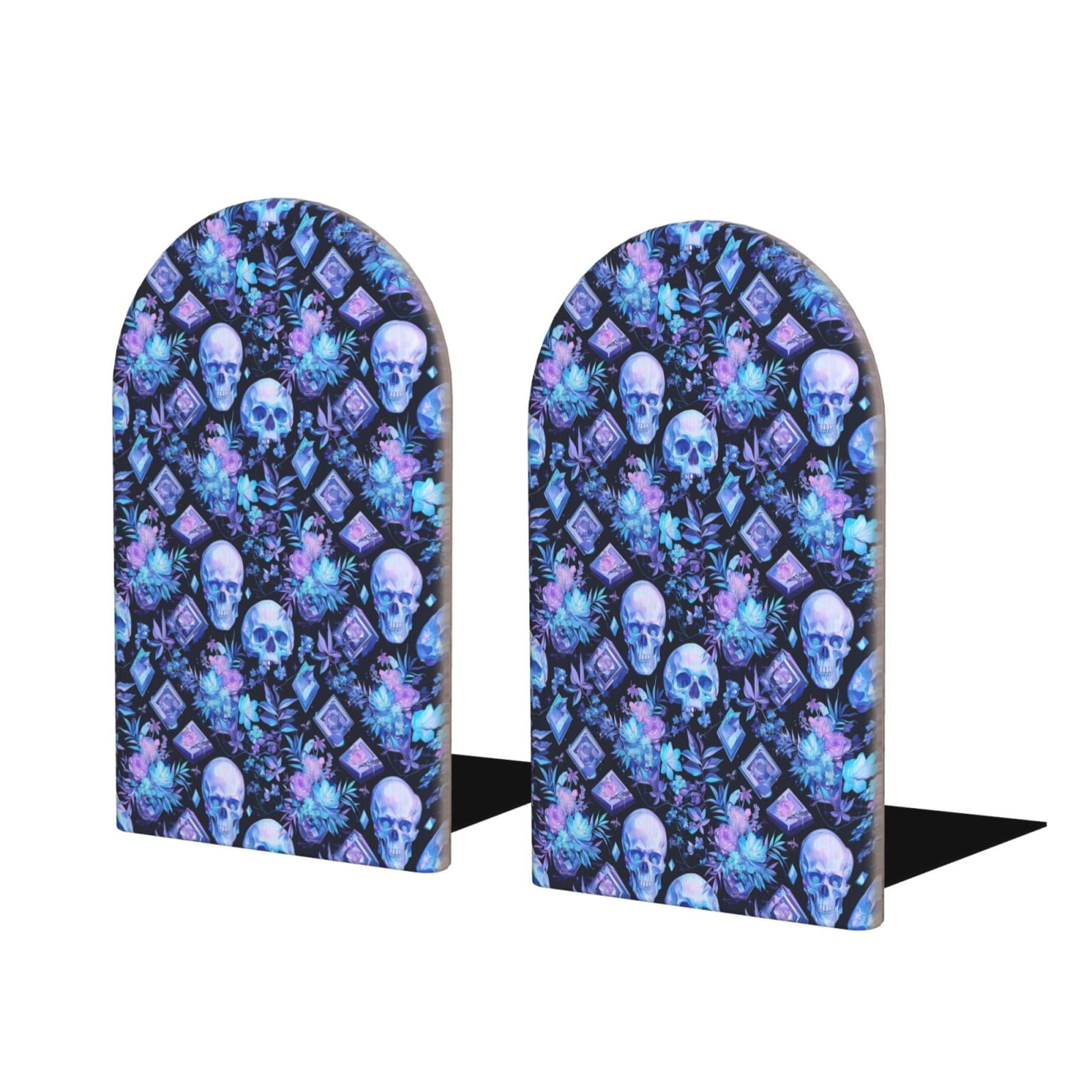 Lukts Skull blue crystal flower Print Wood Bookends,Non-Skid Bookend ...