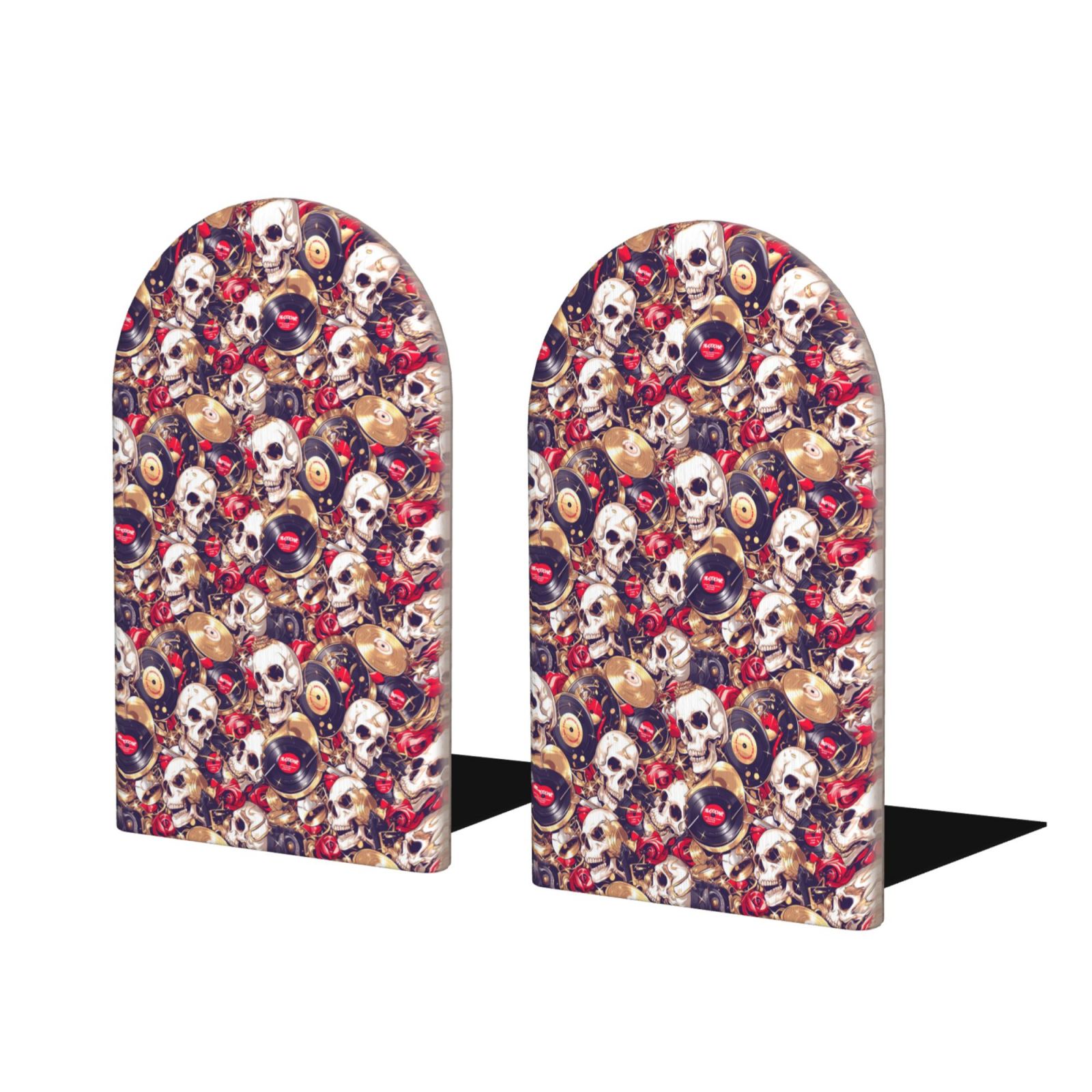 Lukts Skull record artist Print Wood Bookends,Non-Skid Bookend for ...