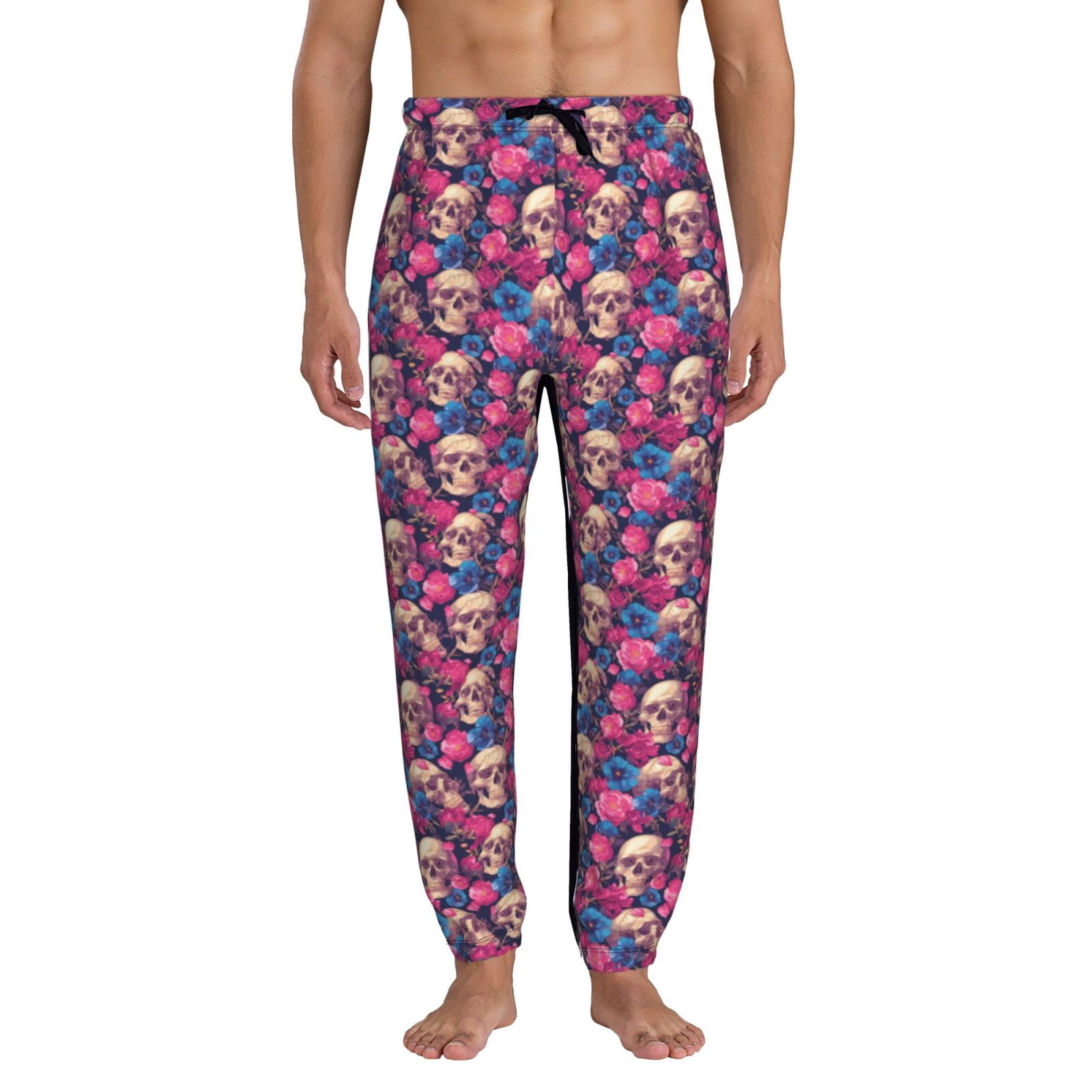 Lukts Skull rose blue flower Pattern Elastic Bottom Sweatpants for Men ...