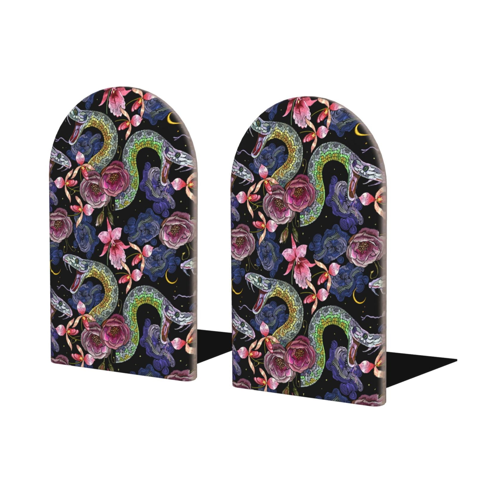 Lukts Snake And Flower Print Wood Bookends,Non-Skid Bookend for Shelves ...