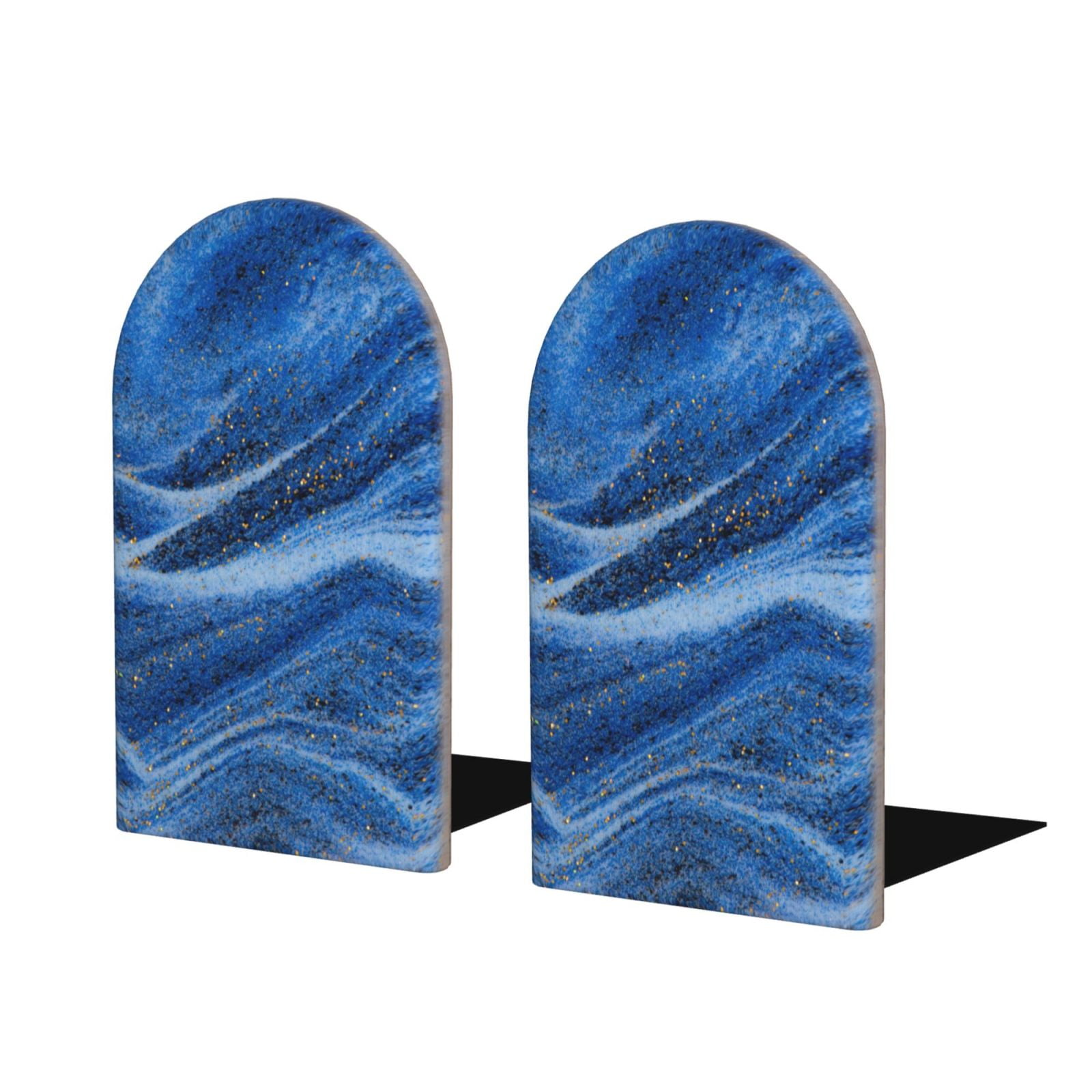 Lukts Sparkling With Blue Print Wood Bookends,Non-Skid Bookend for ...