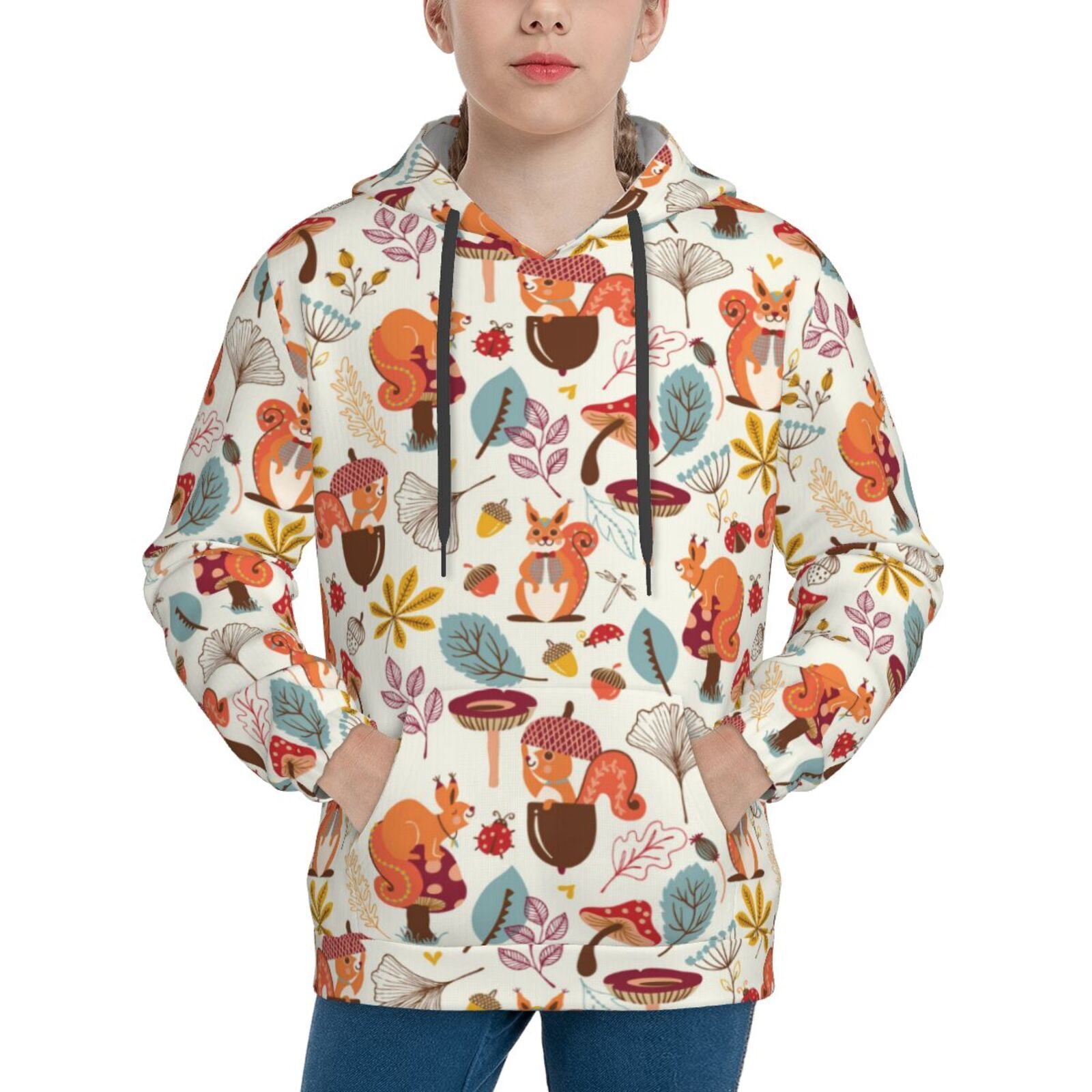 Lukts Squirrel Nuts Mushroom Print Pullover Hoodie Sweatshirt for Girls ...