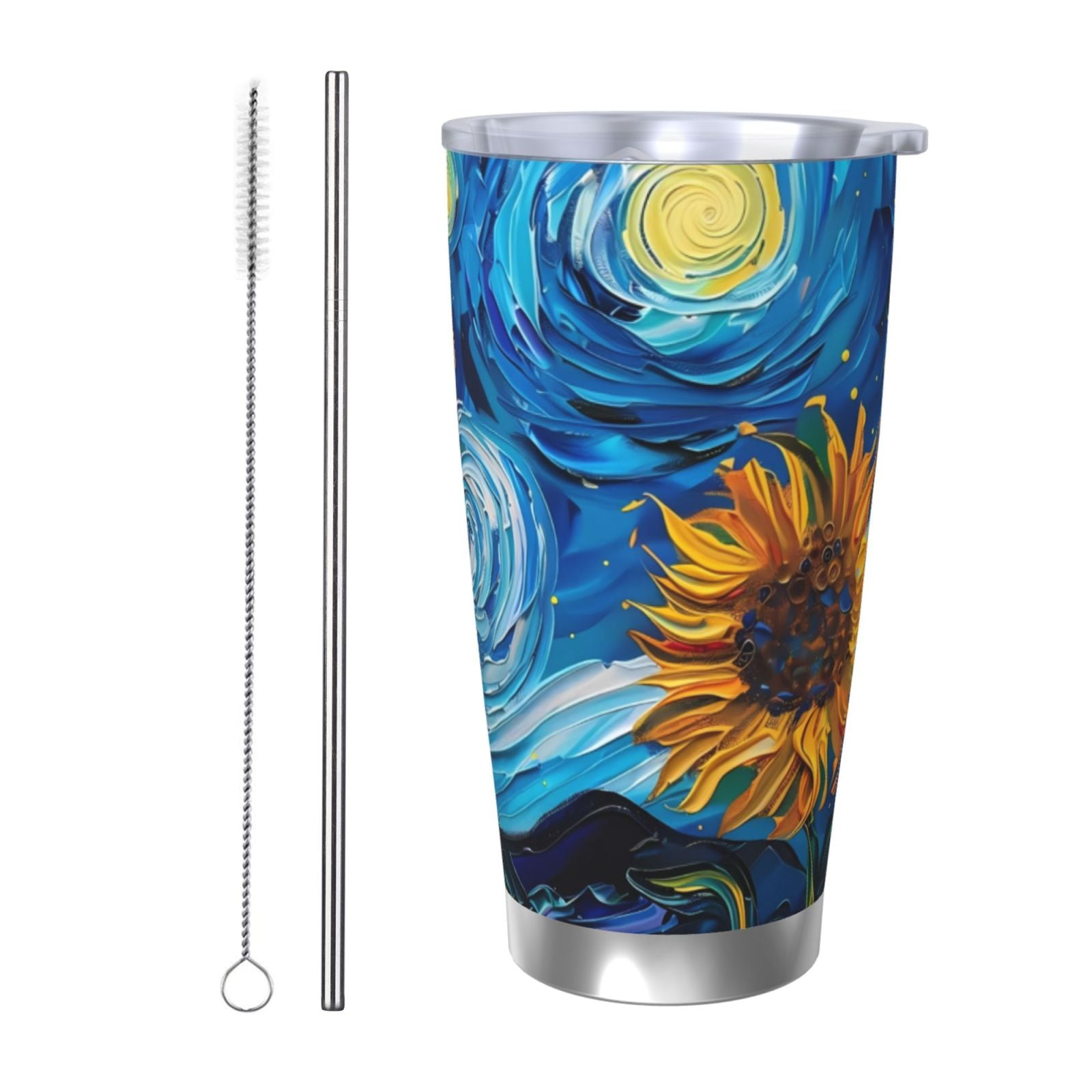 Lukts Starry Night Sunflower Field for 20OZ Car Cup, Stainless Steel ...