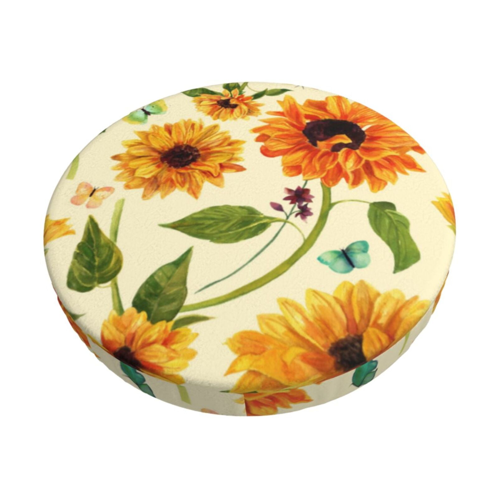 Lukts Sunflowers And Butterflies Bar Stool Covers 12"-14" Round Crease ...
