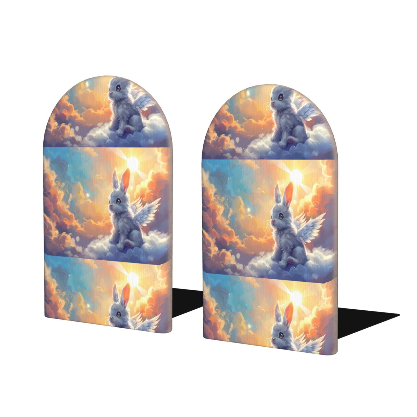 Lukts Sunshine Colorful Cloud Rabbit Print Wood Bookends,Non-Skid ...