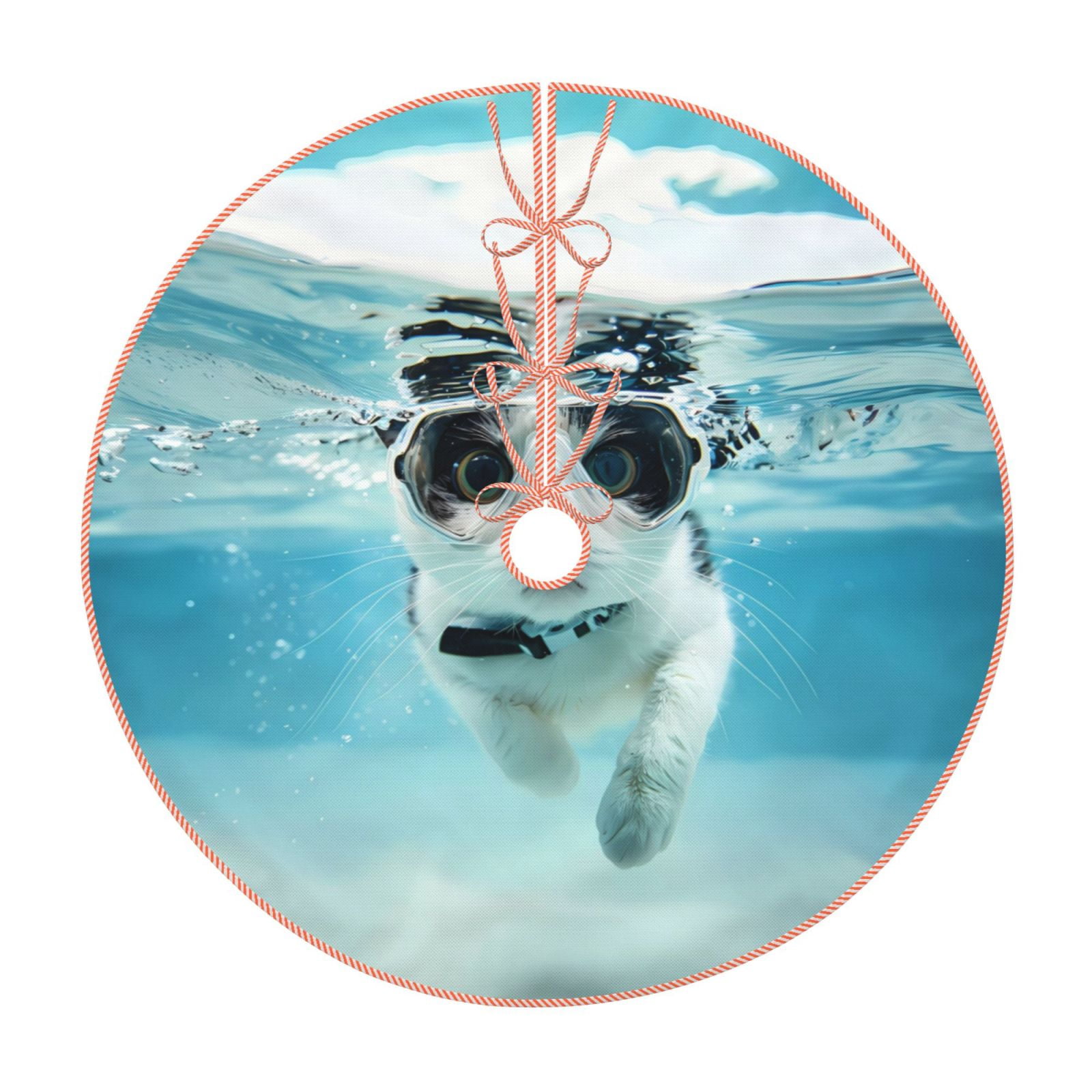Lukts Swimming Cat Goggles Print Color Life Christmas Tree Skirt ...