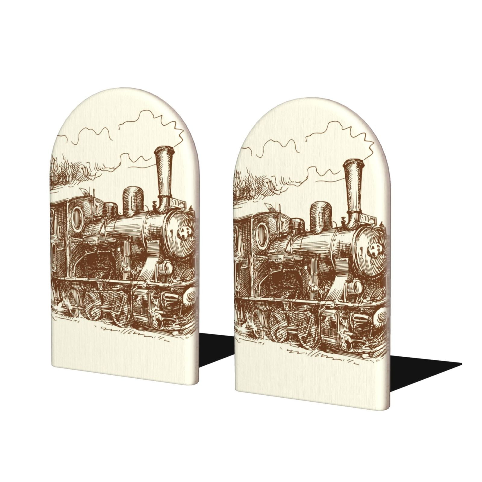 Lukts Train Print Wood Bookends,Non-Skid Bookend for Shelves,Heavy Duty ...
