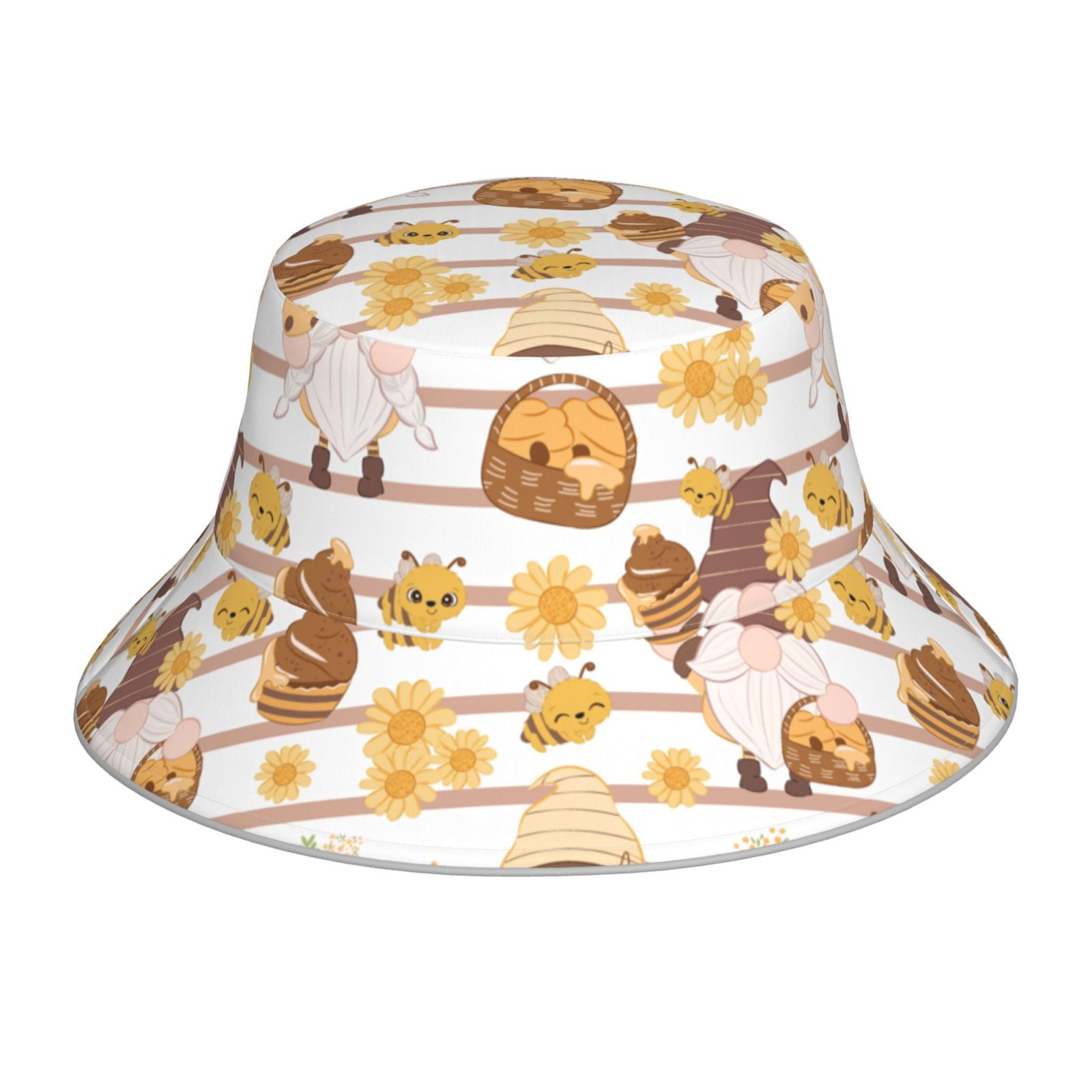 Lukts Unisex Cute Bee Gnome Print Double-Side-Wear Reversible Reflective Bucket Hat Travel Beach ...