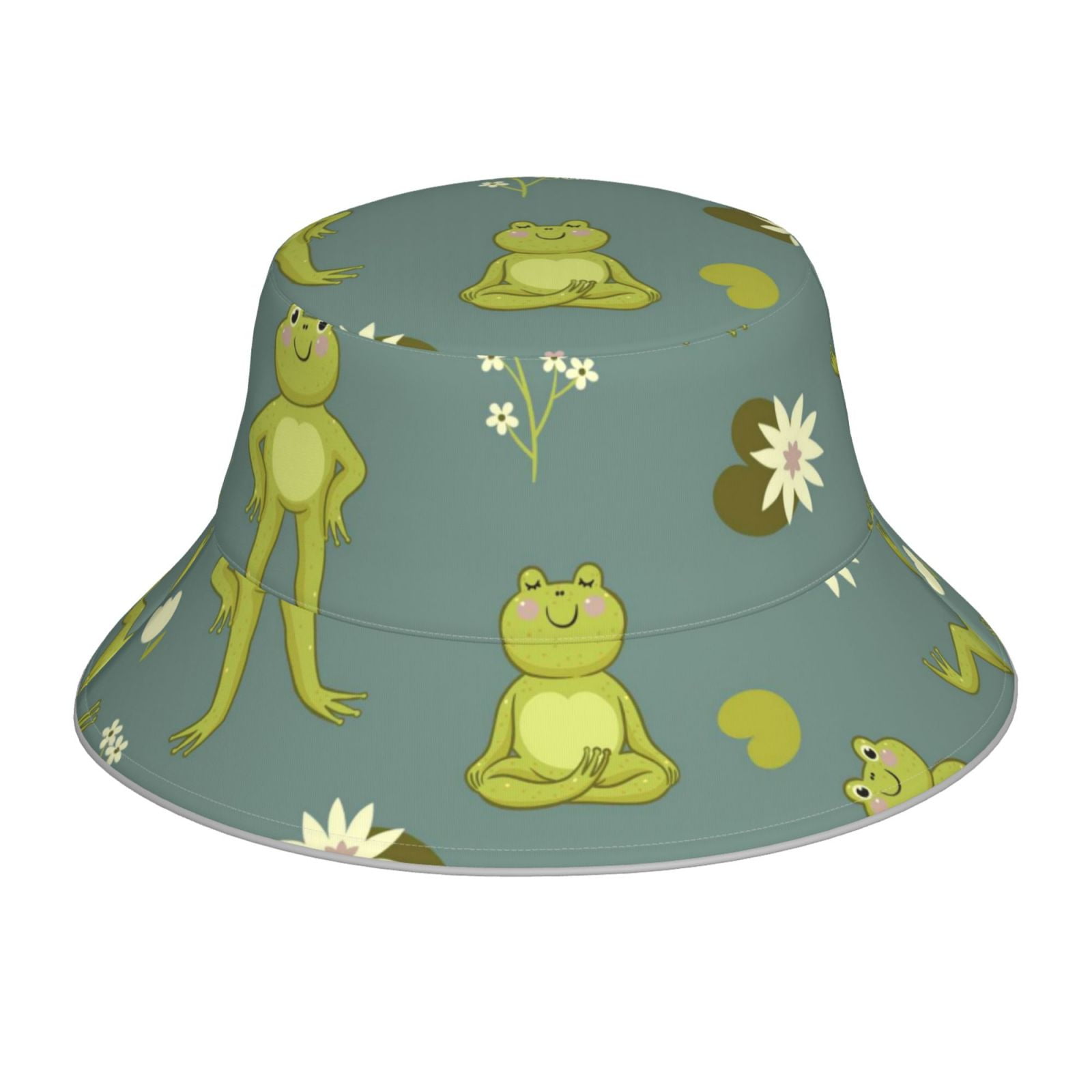 Lukts Unisex Cute Yoga Frogs Print Double-Side-Wear Reversible Reflective Bucket Hat Travel ...