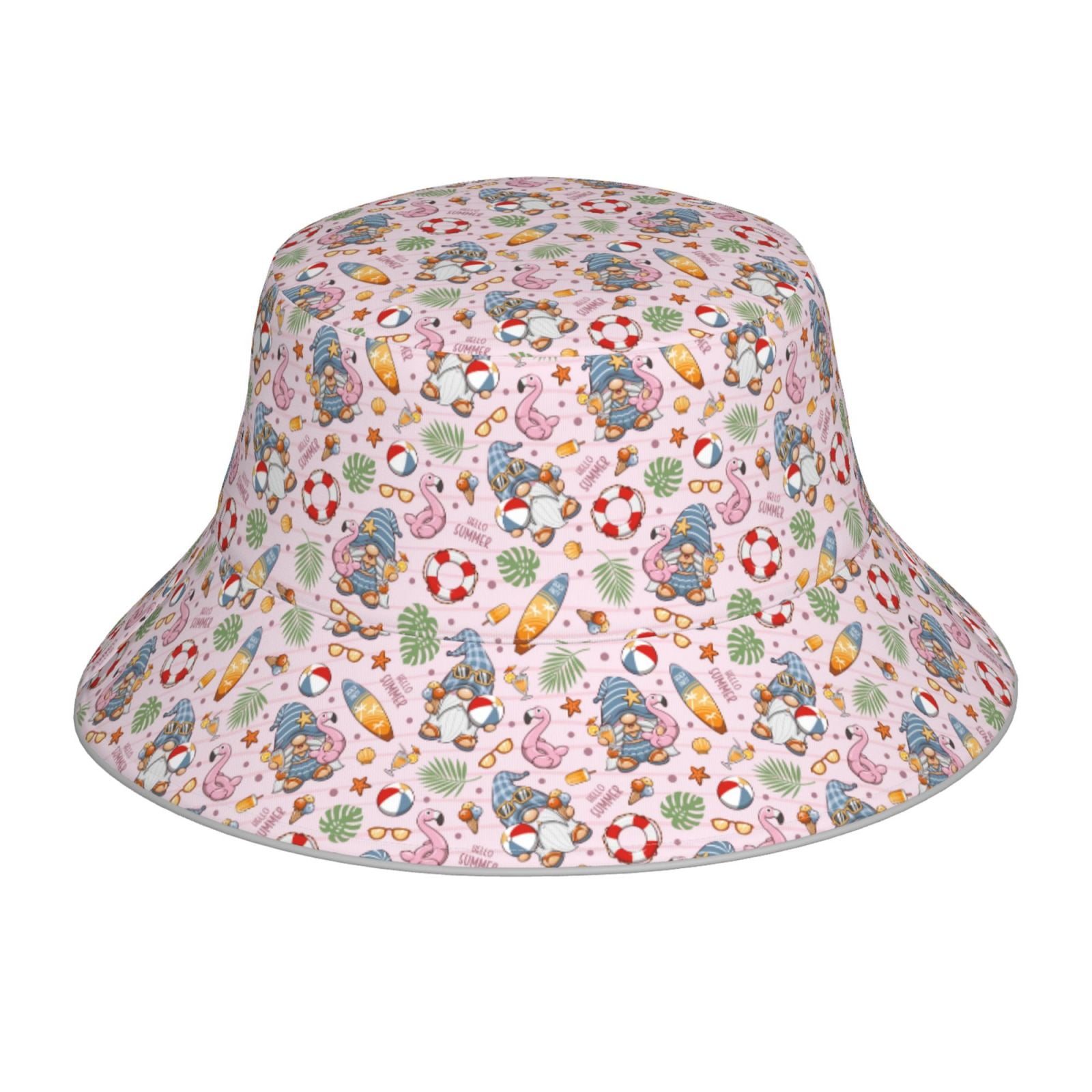 Lukts Unisex Hello Summer With Gnome Print Double-Side-Wear Reversible Reflective Bucket Hat ...