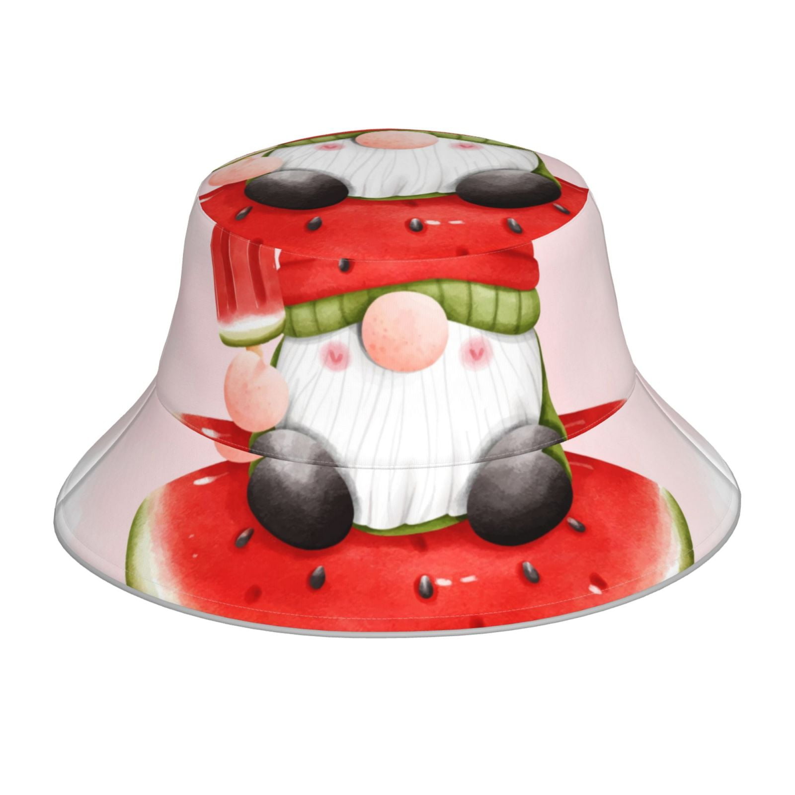 Lukts Unisex Watermelon Gnome Print Double-Side-Wear Reversible Reflective Bucket Hat Travel ...