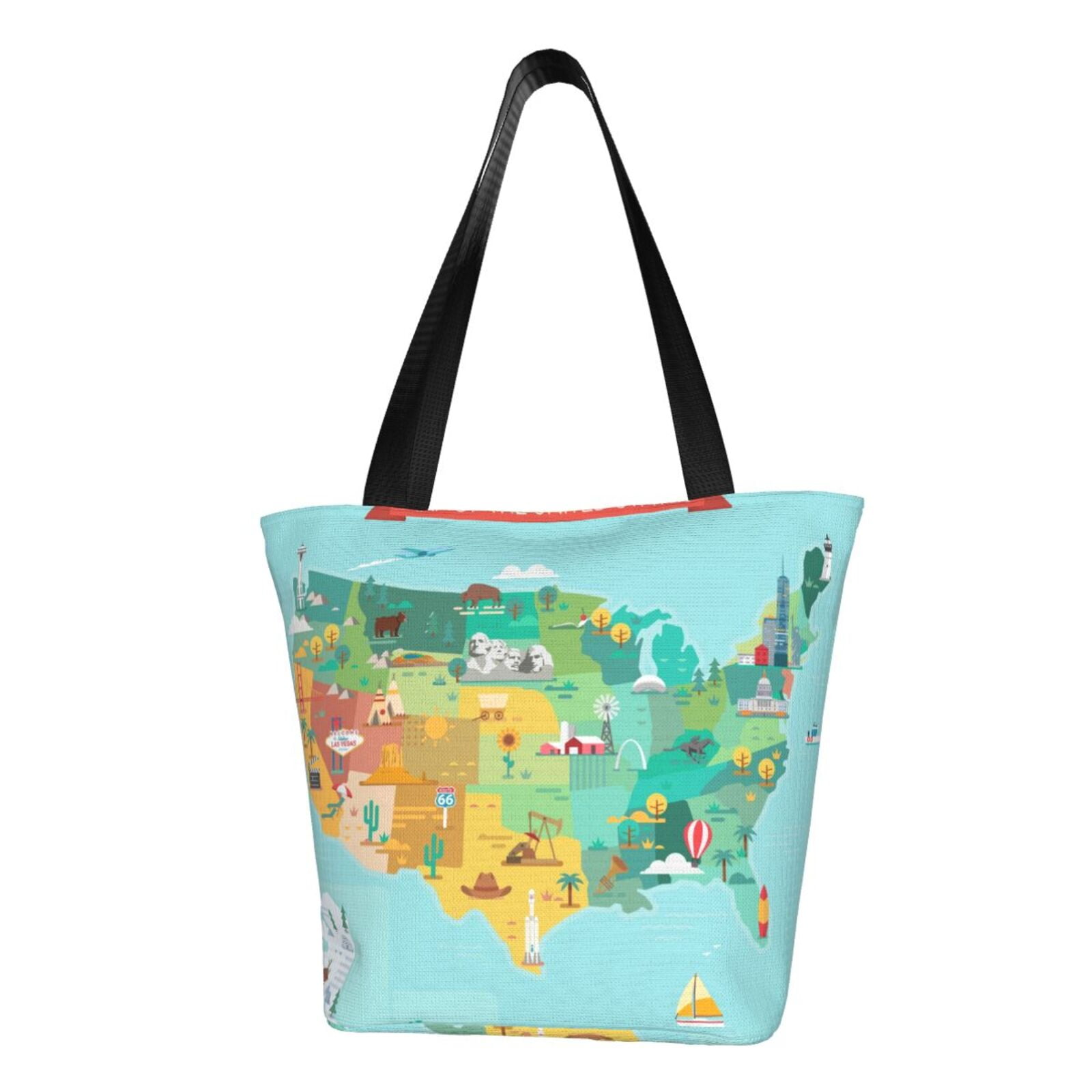 Lukts Usa Tourist Map With Famous Landmarks Tote Bag,Shoulder Bag Women ...
