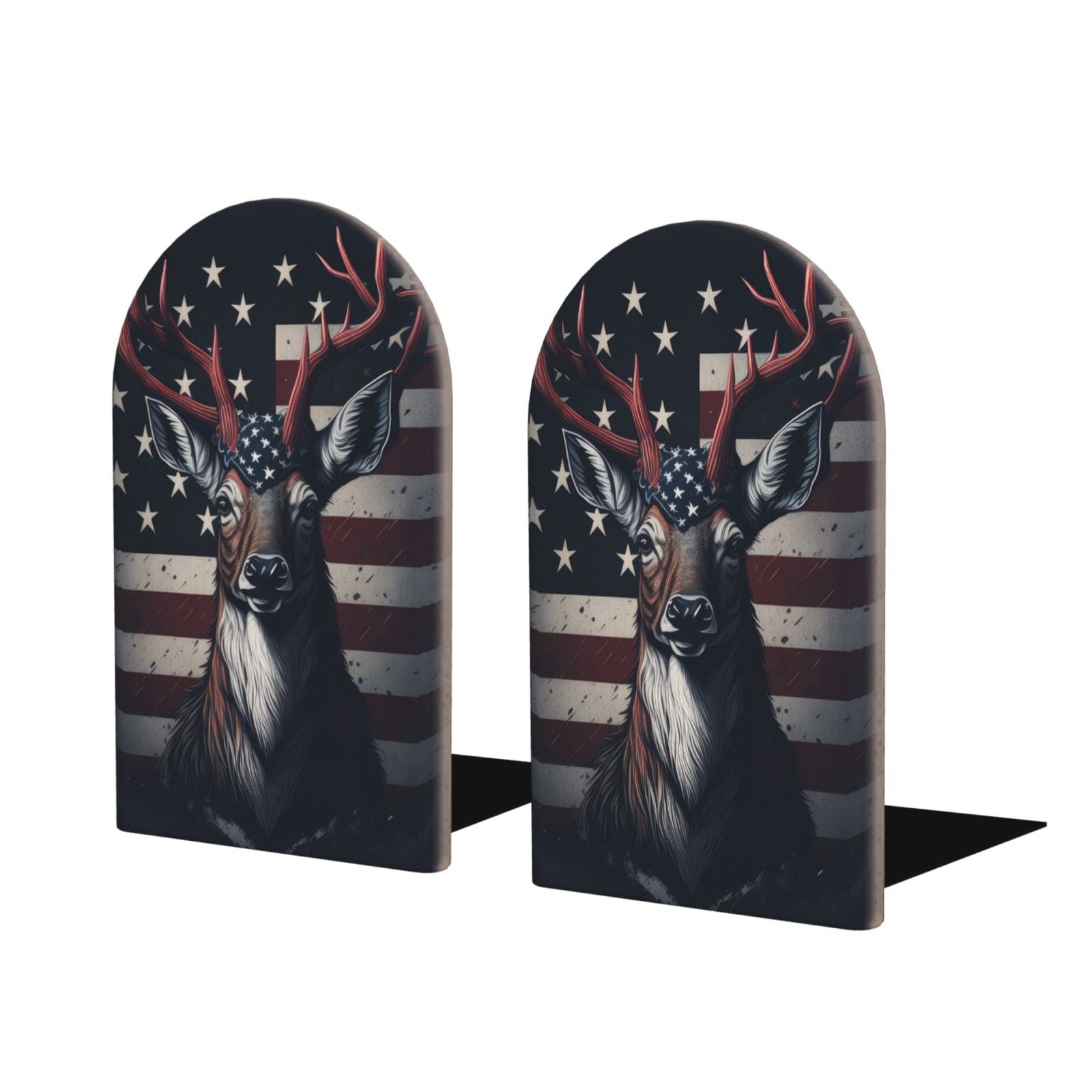 Lukts Vintage American Deer Print Wood Bookends,Non-Skid Bookend for ...