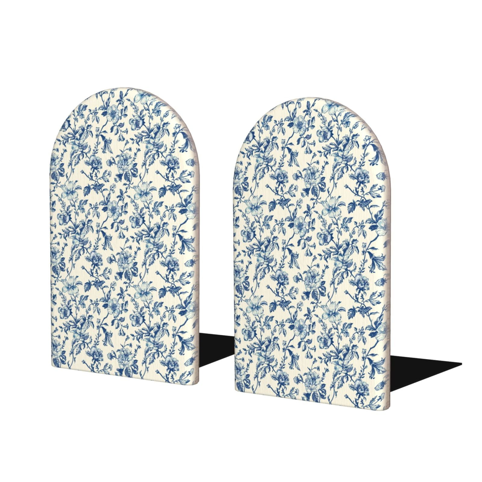 Lukts Vintage Blue Floral Print Wood Bookends,Non-Skid Bookend for ...