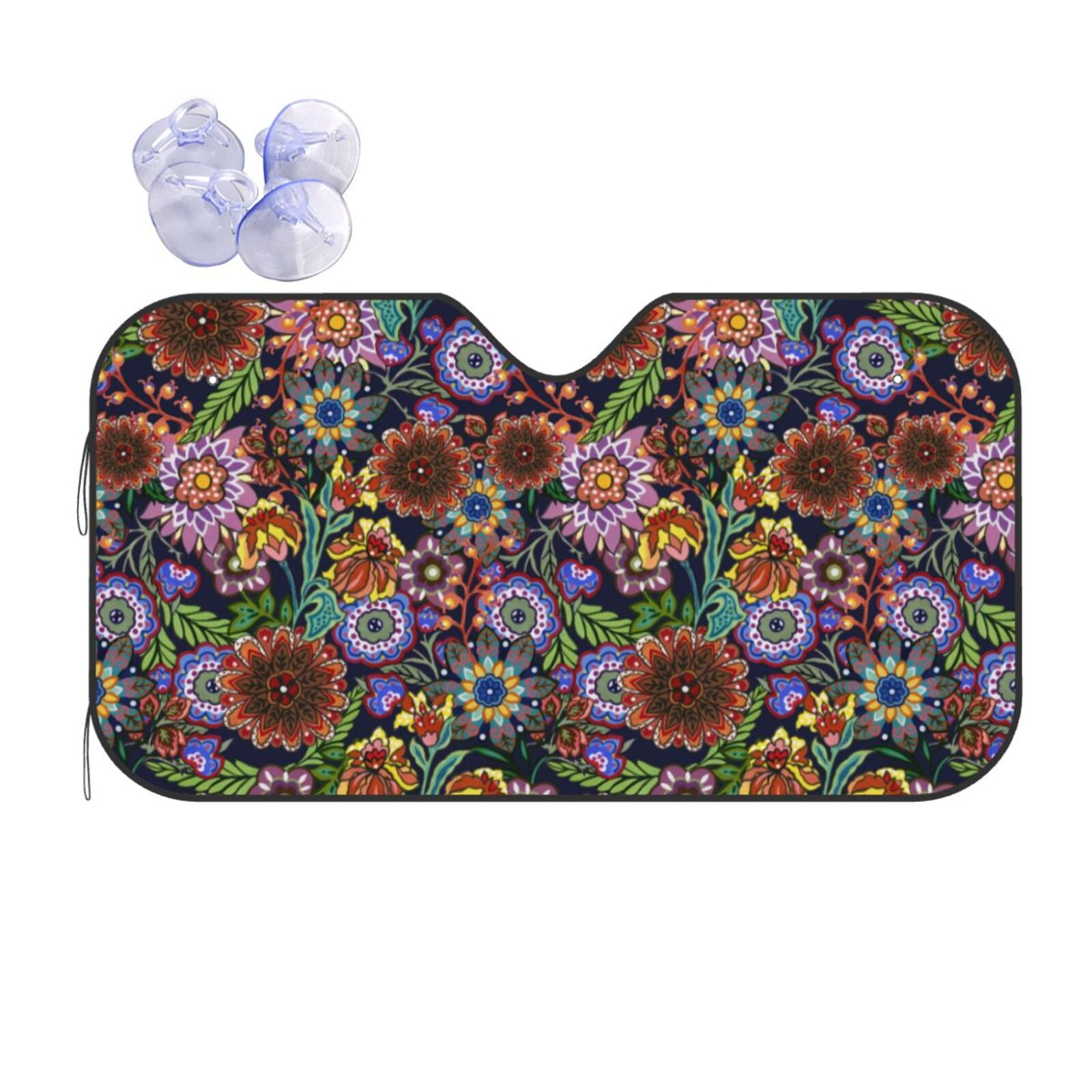 Lukts Vintage Floral Car Windshield Sun Shade With Storage Pouch ...