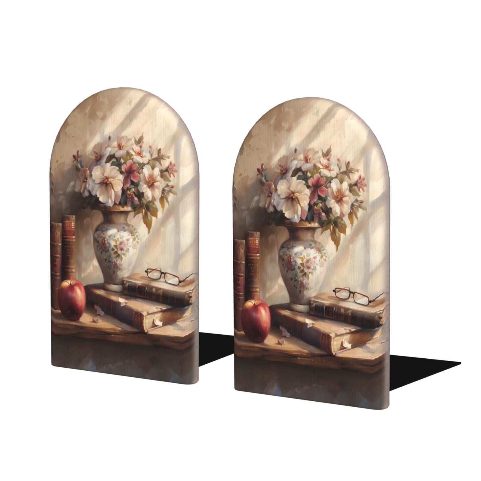 Lukts Vintage Floral Vase With Books Print Wood Bookends,Non-Skid ...