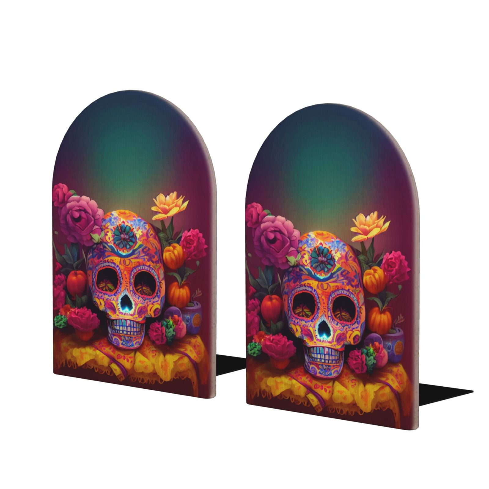 Lukts Vintage Patterned Skull for Wooden Bookends, Heavy Duty Metal ...