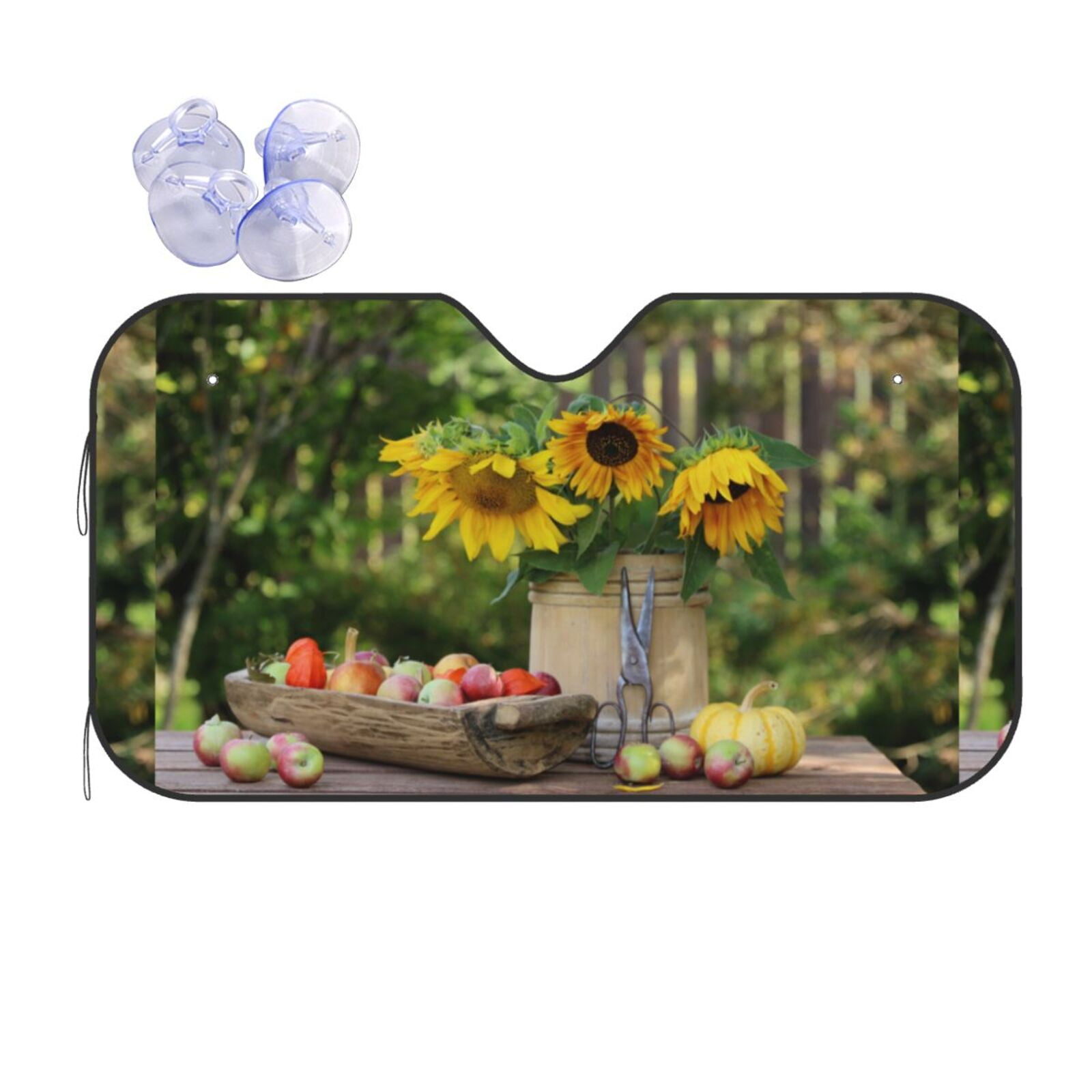 Lukts Vintage Wooden Bucket Car Windshield Sun Shade With Storage Pouch ...