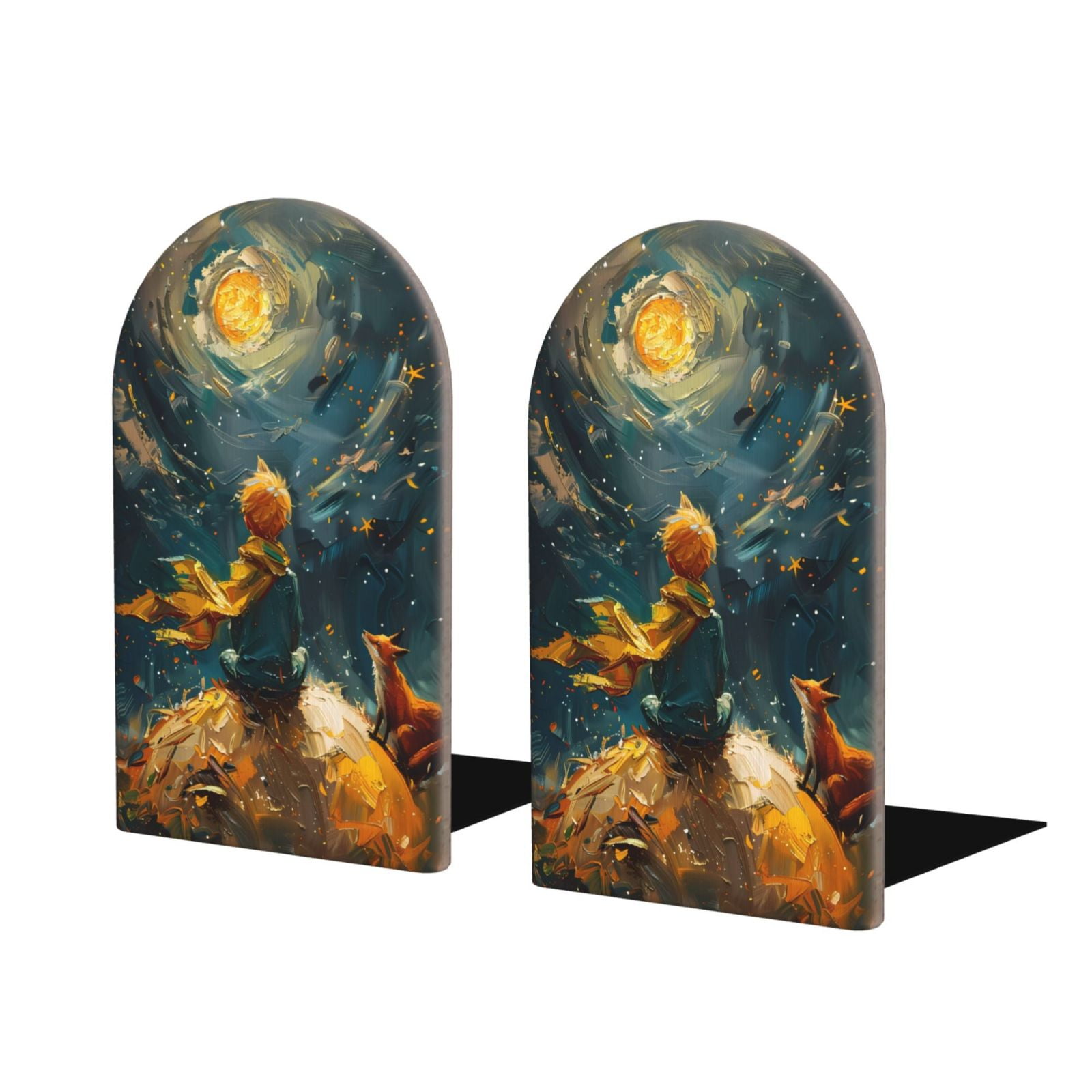 Lukts Whimsical Starry Night Scene Print Wood Bookends,Non-Skid Bookend ...