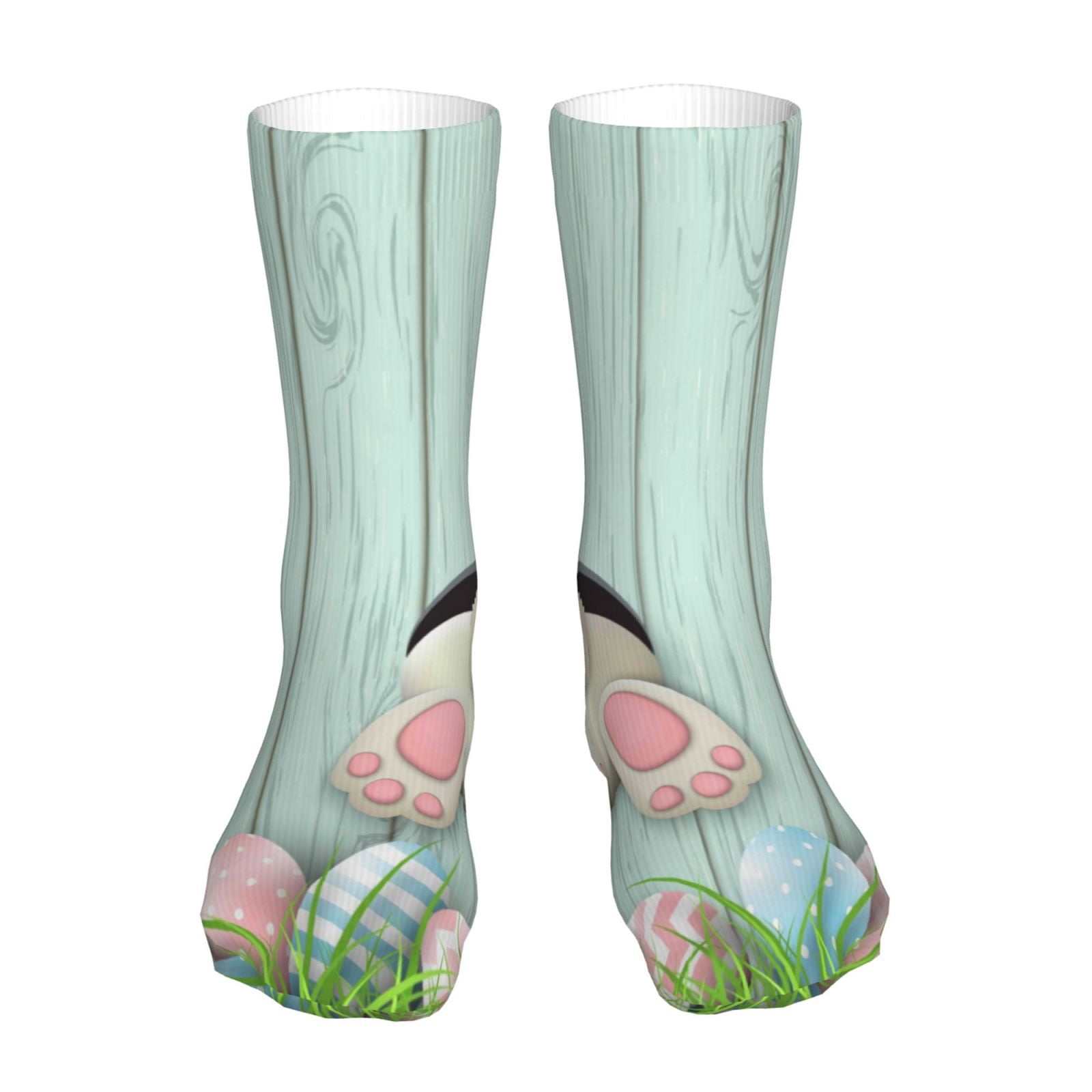 Lukts White Bunny Bottom And Easter Eggs Print 16-inch Mid-Tube Socks ...