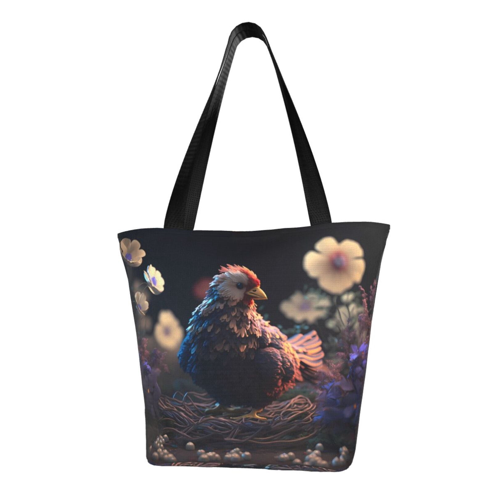 Lukts White Purple Flower Chicken Print Women's Large Size Shoulder Bag ...