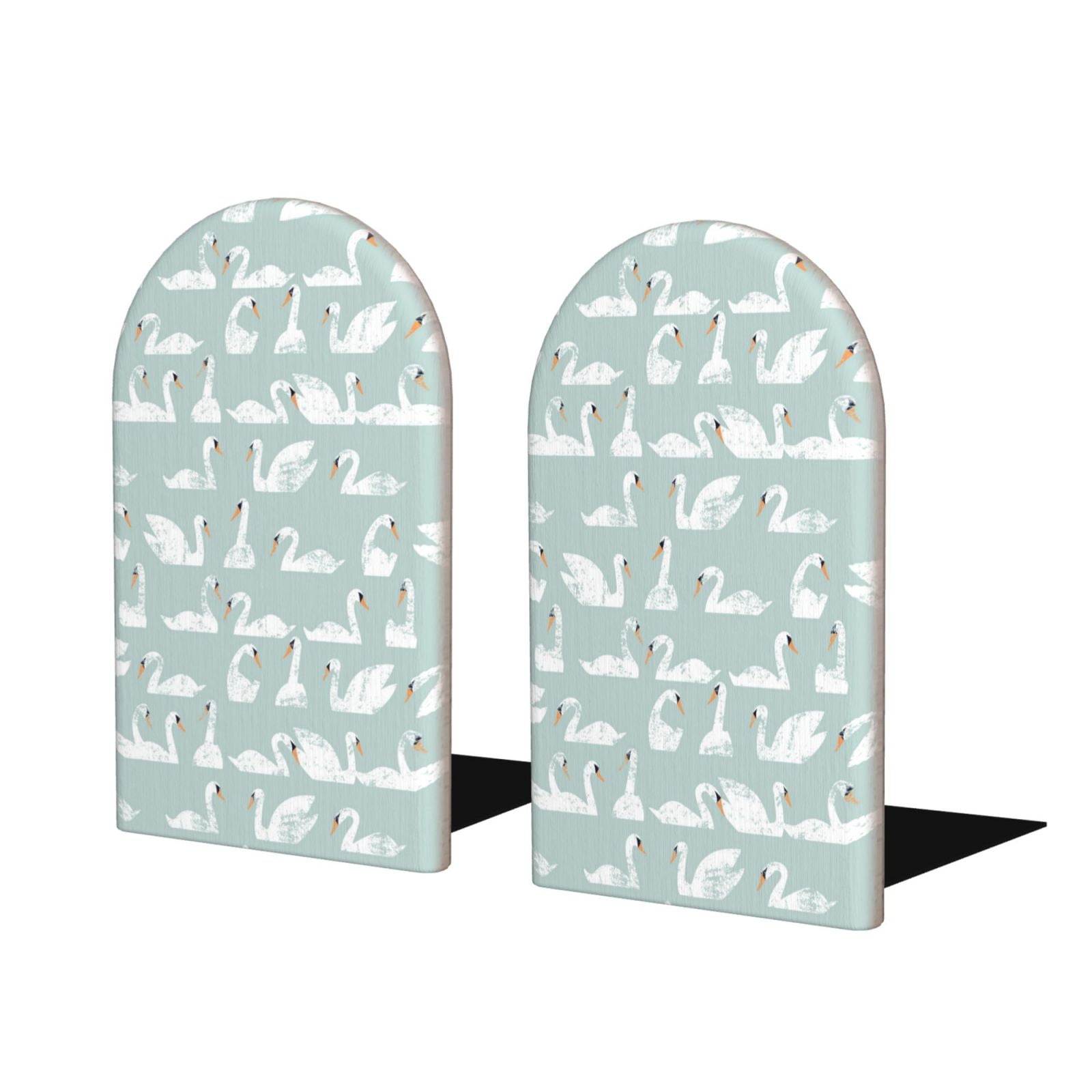 Lukts White Swan Print Wood Bookends,Non-Skid Bookend for Shelves,Heavy ...